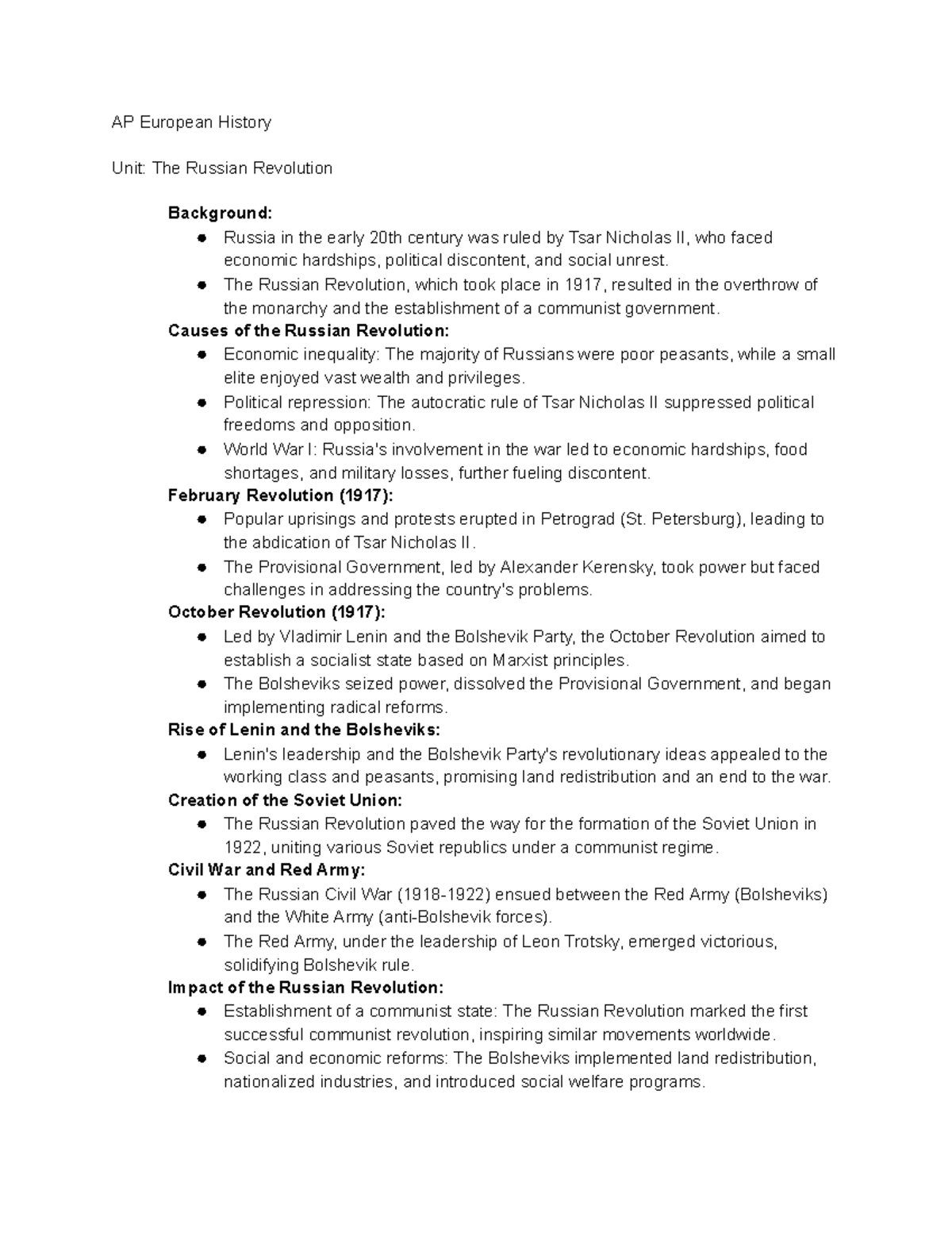 AP European History - The Russian Revolution - AP European History Unit ...
