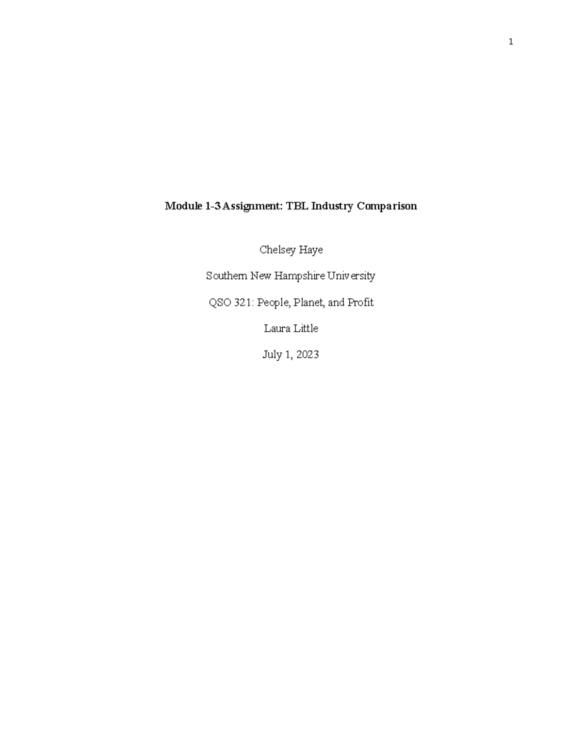 1-3 QSO 321 - .... - Module 1-3 Assignment: TBL Industry Comparison ...