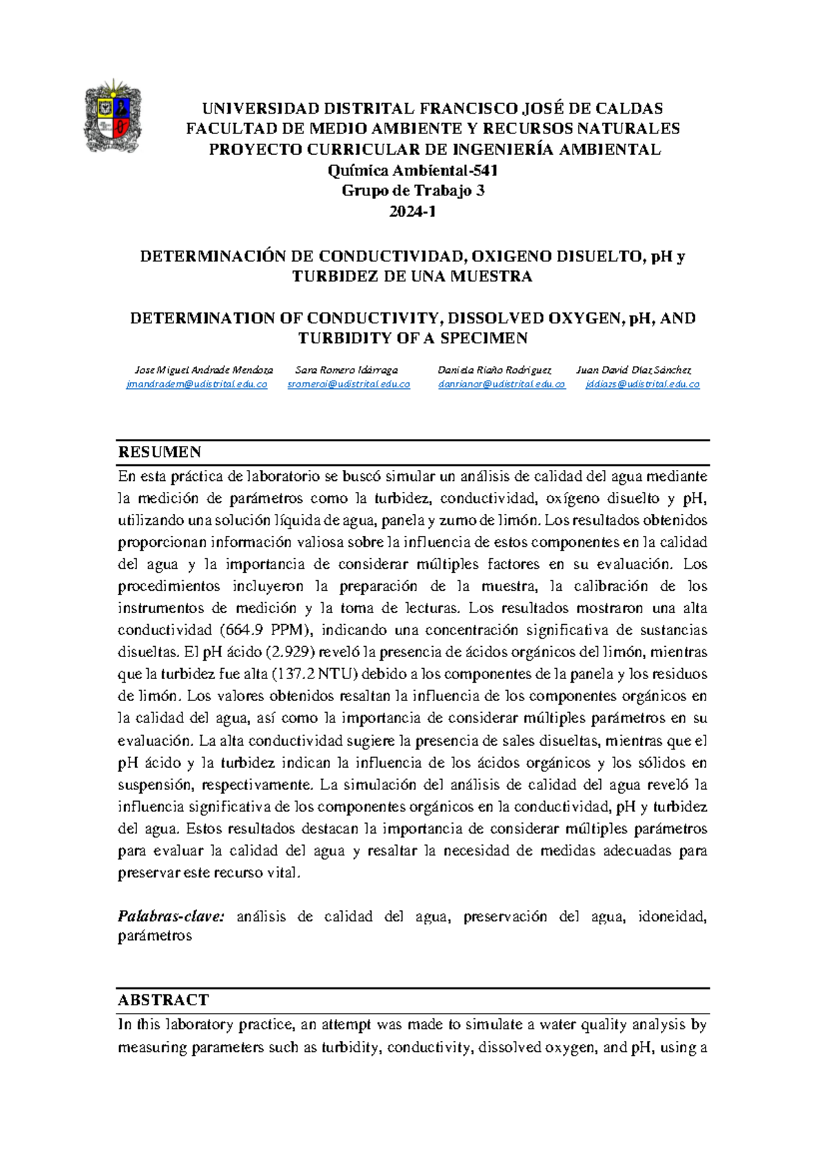 Informe 1. Grupo 3 - Jjjhg - UNIVERSIDAD DISTRITAL FRANCISCO JOSÉ DE ...