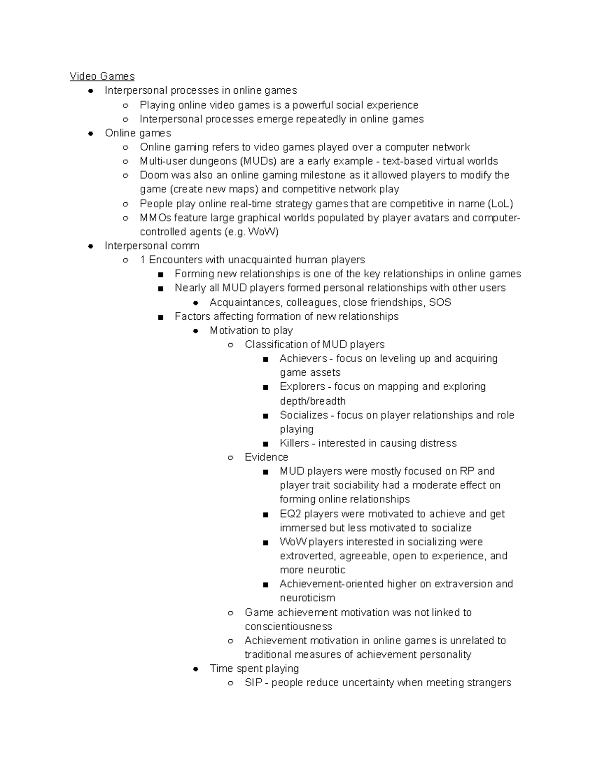 CMN 010V Lecture Notes - Video Games Interpersonal processes in online ...