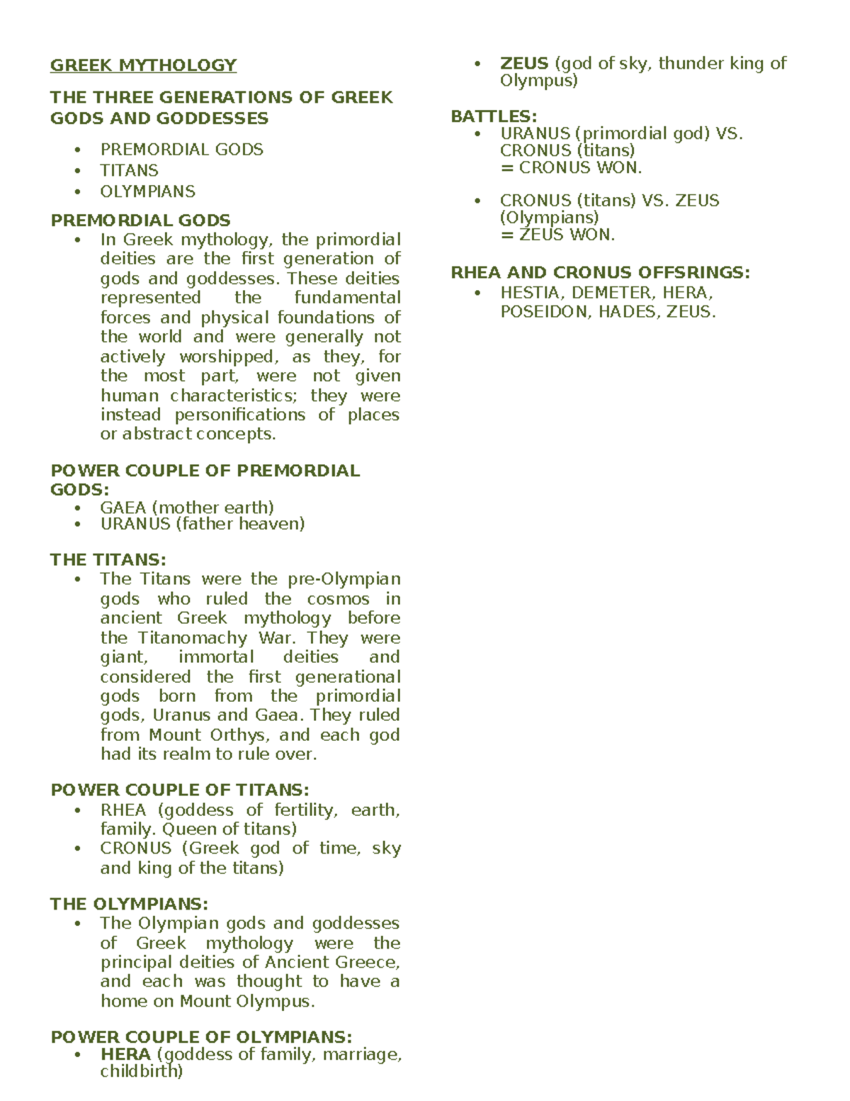 Greek Mythology ( Reviewer) - GREEK MYTHOLOGY THE THREE GENERATIONS OF ...