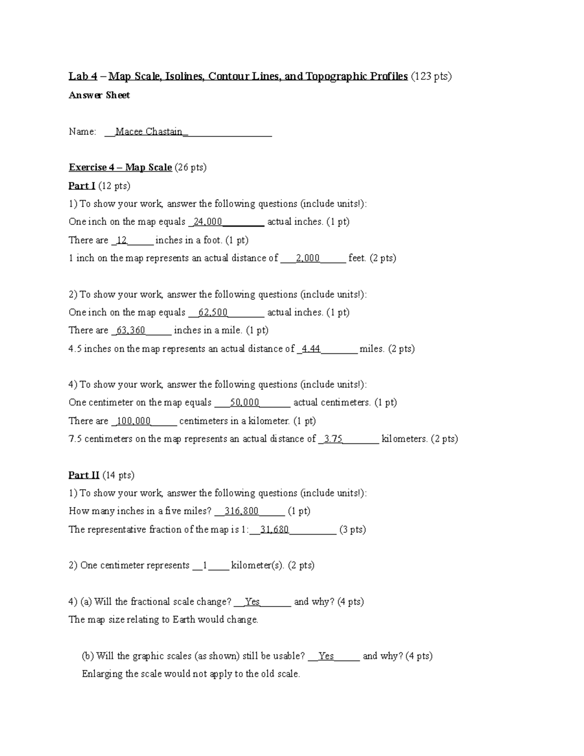 Chastain GVL Lab 4 Answer Sheet - Lab 4 – Map Scale, Isolines, Contour Lines, and Topographic ...