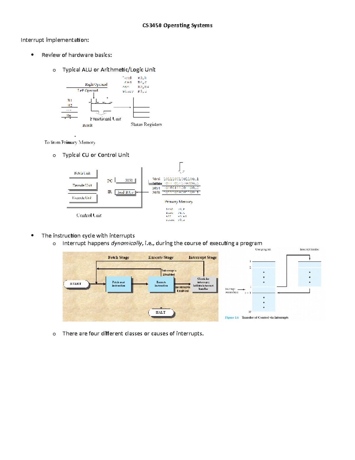 Interrupt Implementation Cs3450 Operating Systems Interrupt Implementation Review Of Hardware