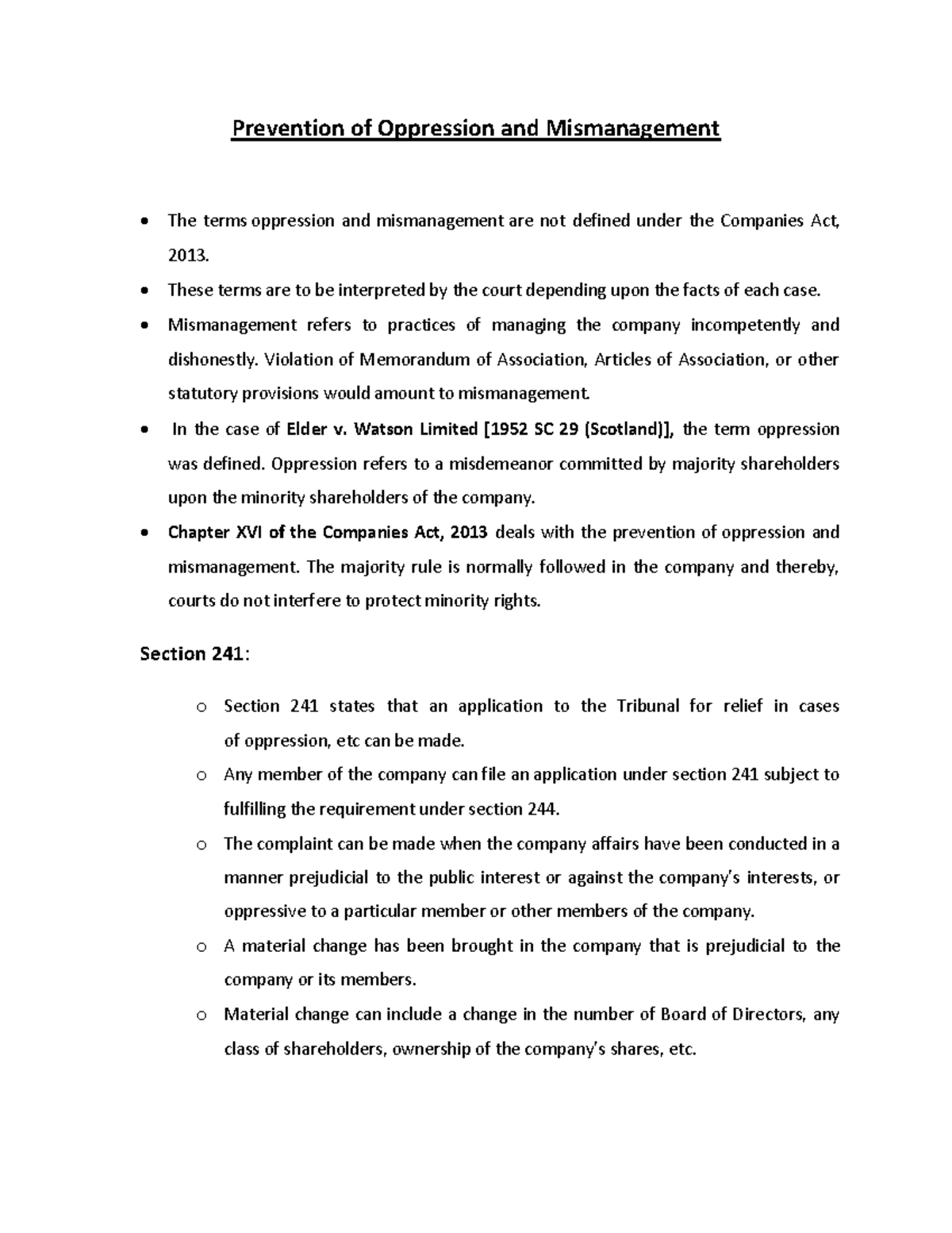 Prevention of Oppression and Mismanagement - These terms are to be ...