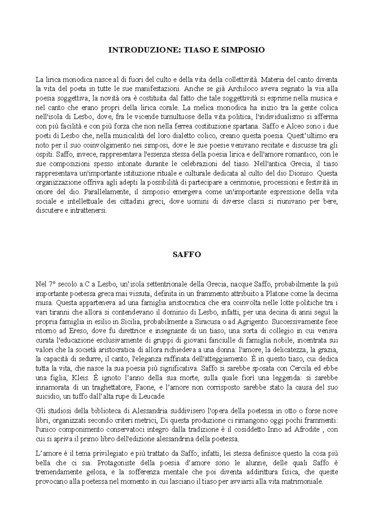 Tiaso E Simposio - INTRODUZIONE: TIASO E SIMPOSIO La lirica monodica ...
