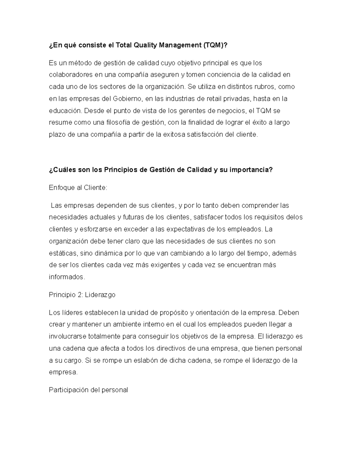 FORO - foro - ¿En qué consiste el Total Quality Management (TQM)? Es un método de gestión de ...