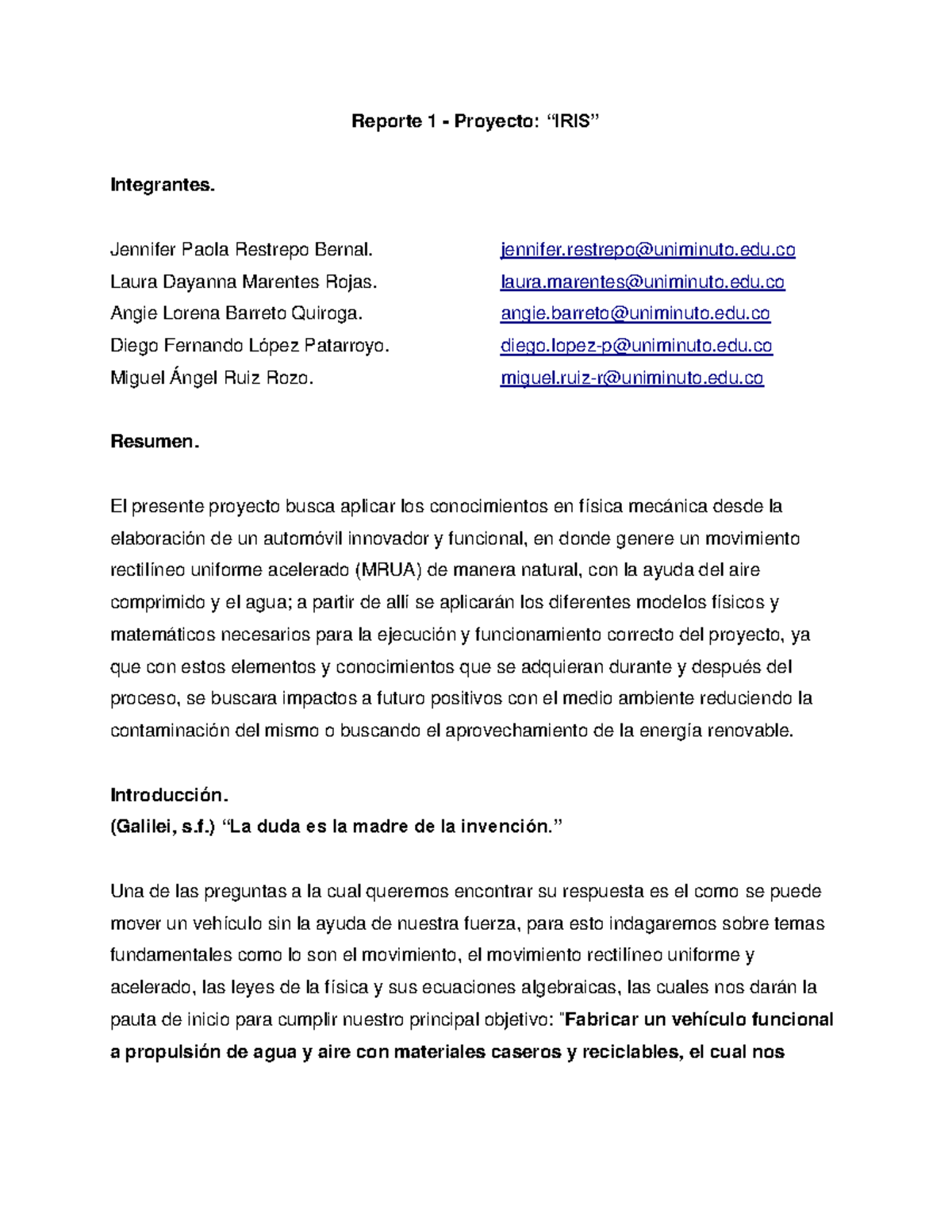 Proyecto IRIS etapa 1 - nninguna - Reporte 1 - Proyecto: “IRIS ...
