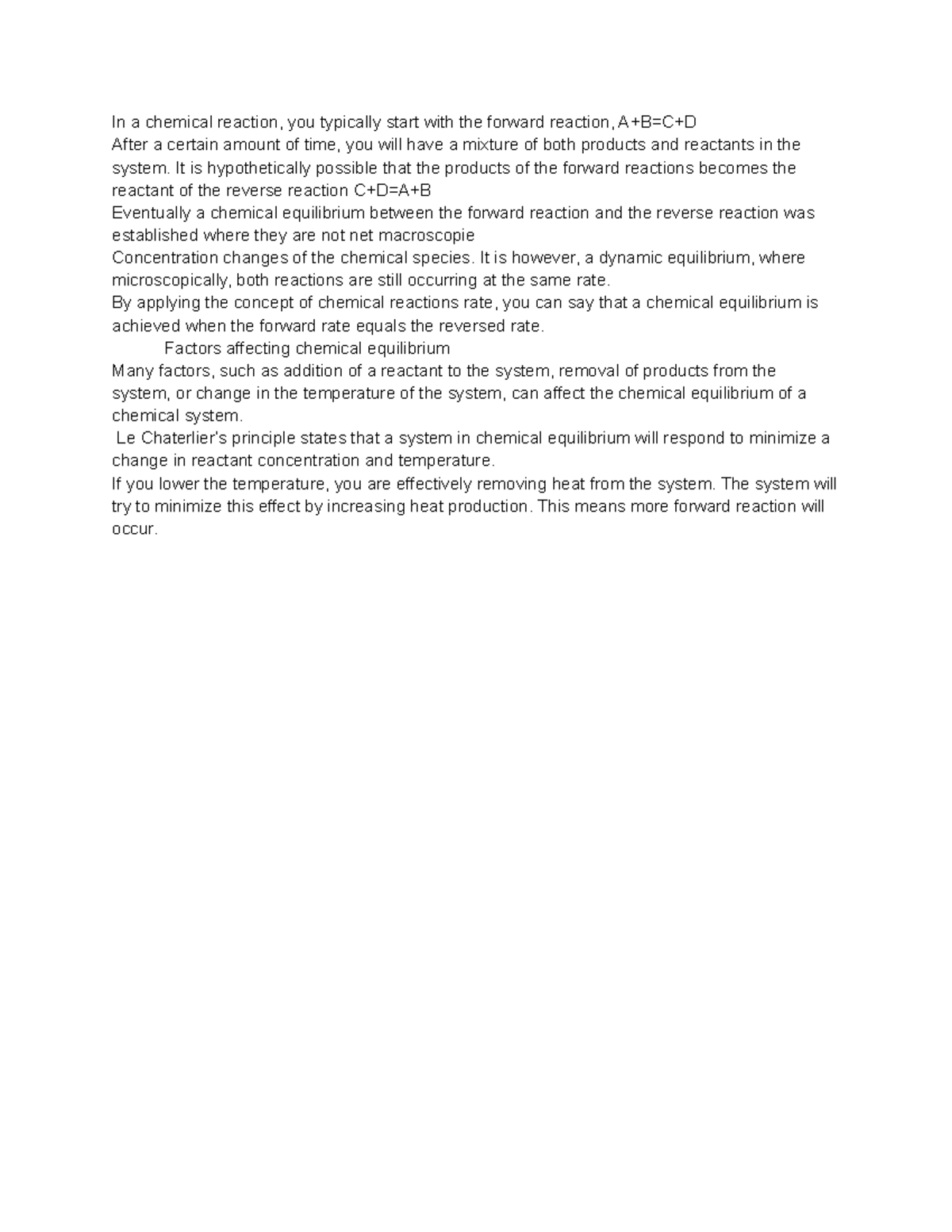Chemicsl equilibrium - Mr. Phillips class - In a chemical reaction, you ...