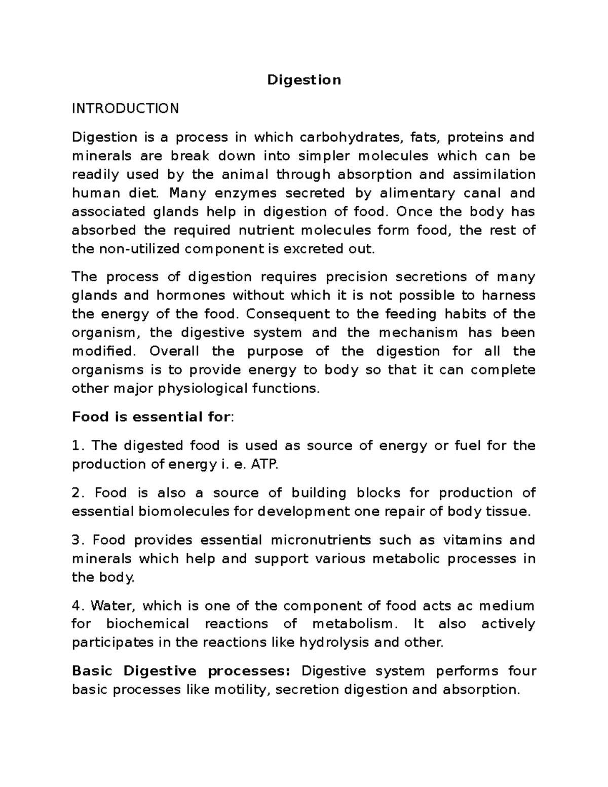 Digestion - GYF65D - Digestion INTRODUCTION Digestion is a process in ...