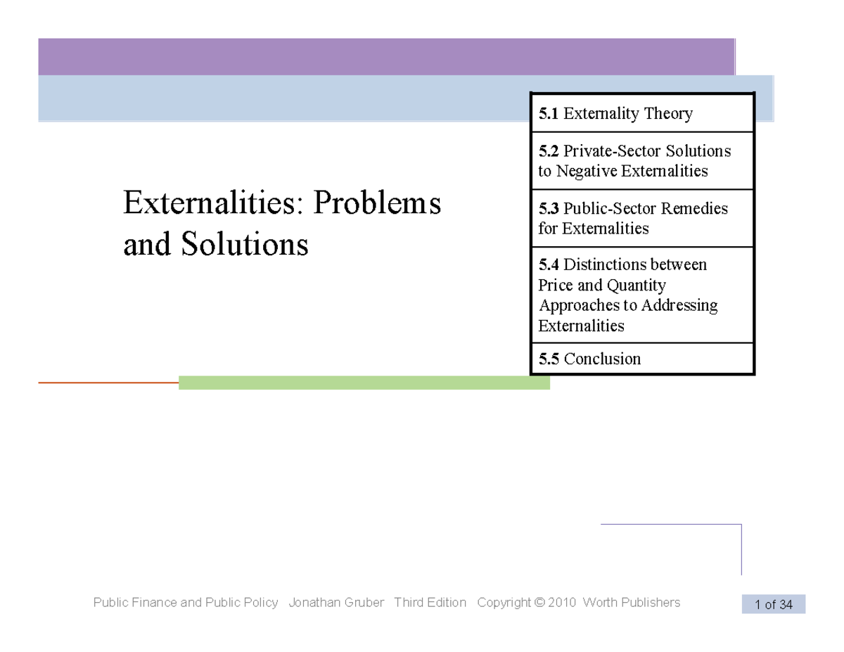 Ch3 Eng new - Slide Publics Finance C3 - Externalities: Problems and Solutions 5 Externality ...