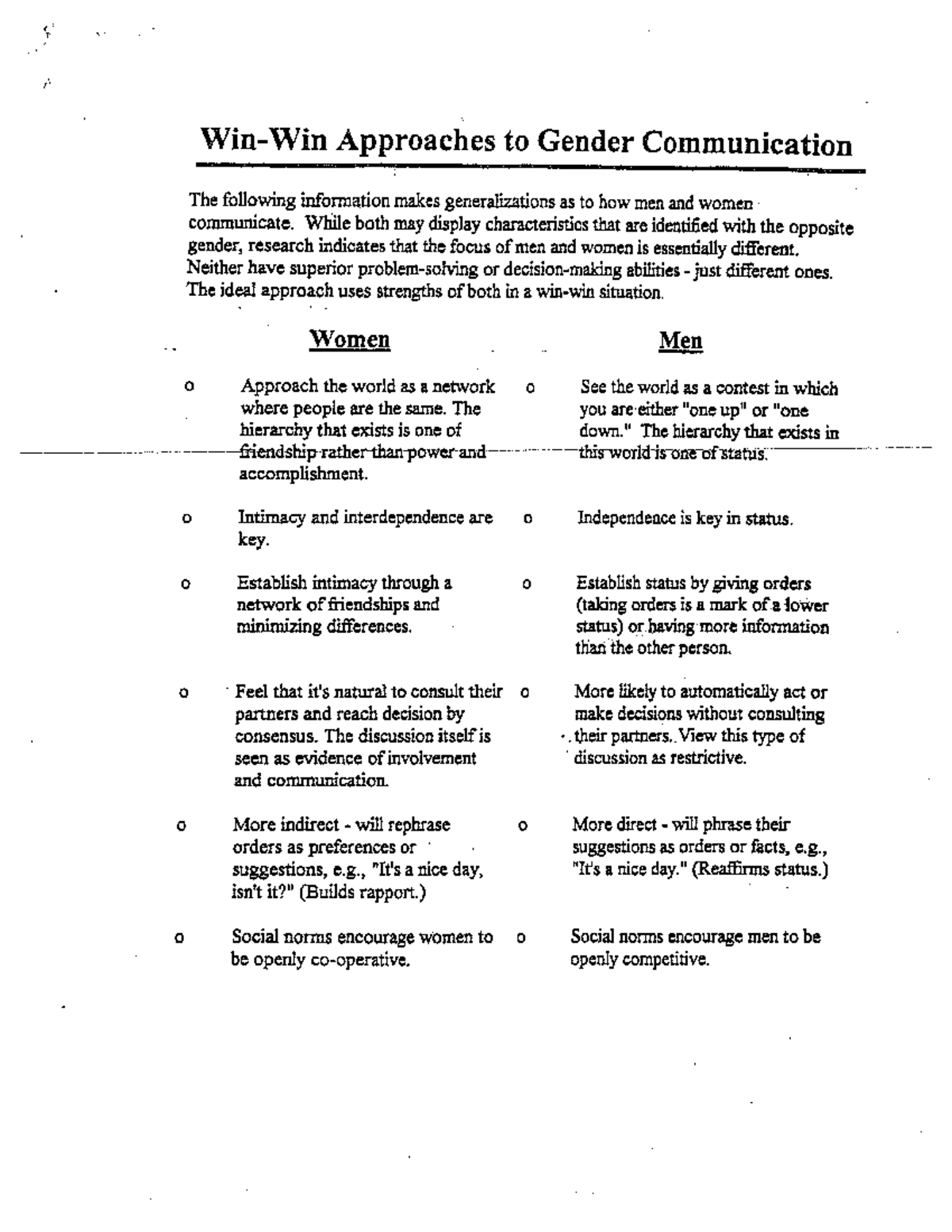 Win-Win Approaches to Gender Commuincation File - MARK 454 - Studocu