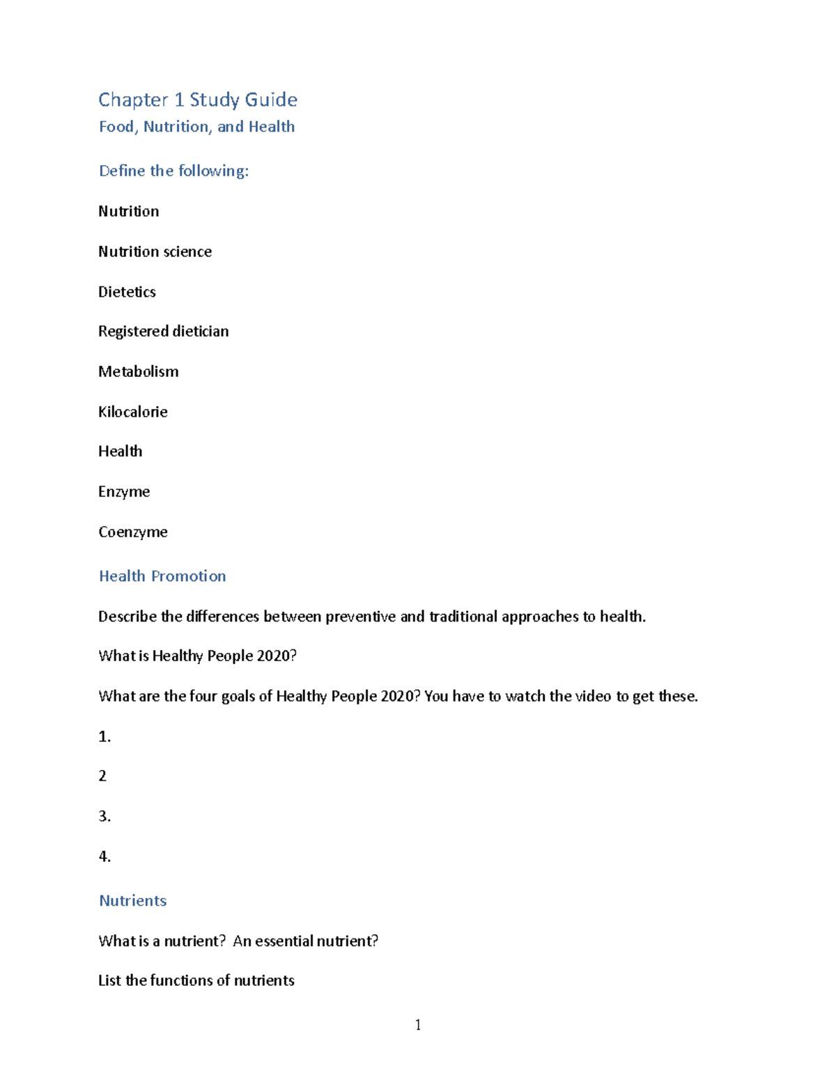 Chapter 1 Study Guide (1) - ALHS 1060 - Gwinnett Tech - Studocu