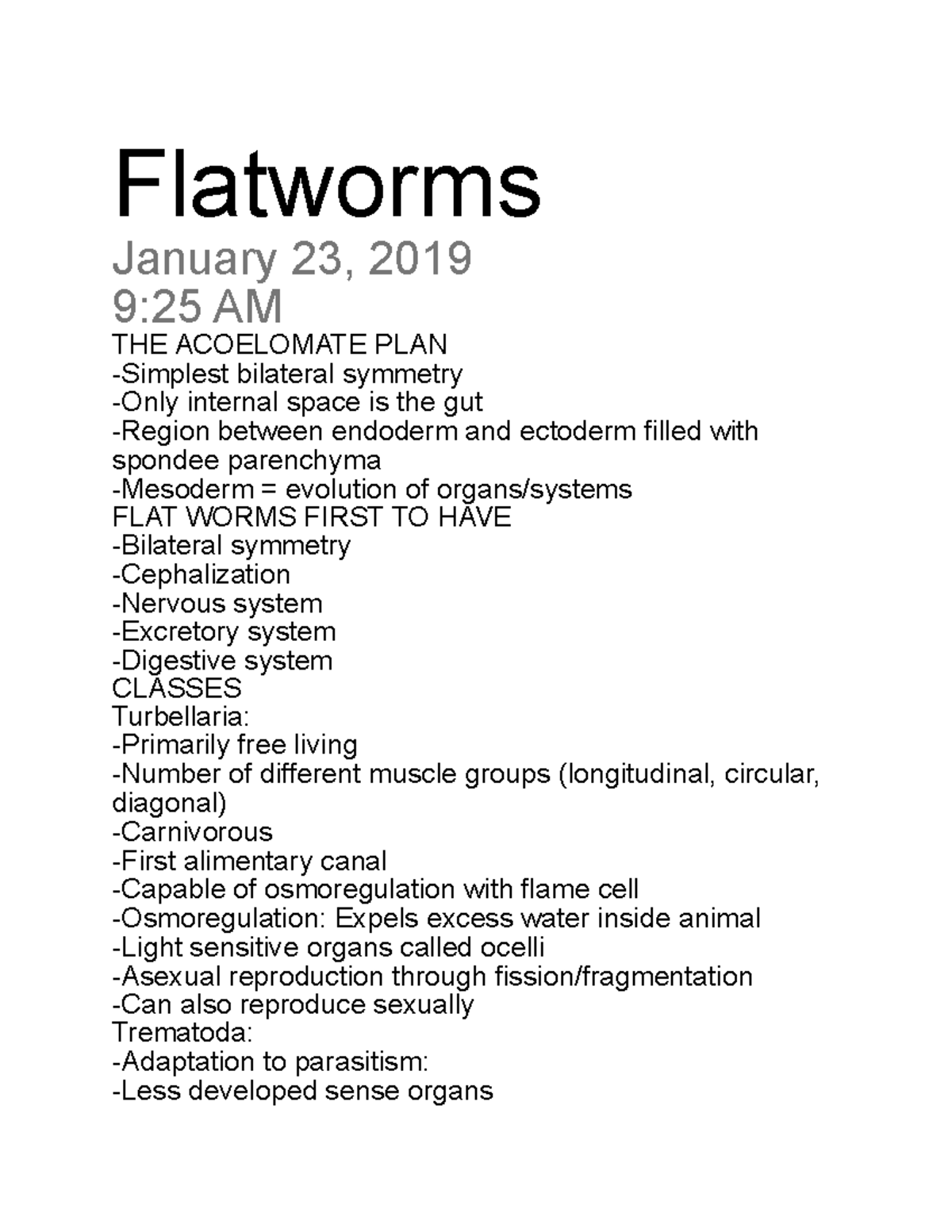 Flatworms - )ODWZRUPV -DQXDU\ $ 7+( $&2(/20$7( 3/$ 6LPSOHVW ELODWHUDO V ...