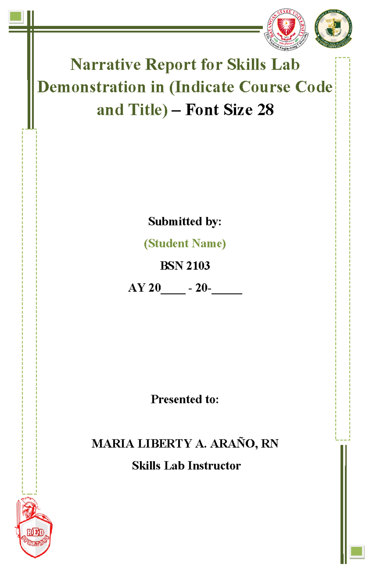 Narrative Format for SL 3 - Narrative Report for Skills Lab ...