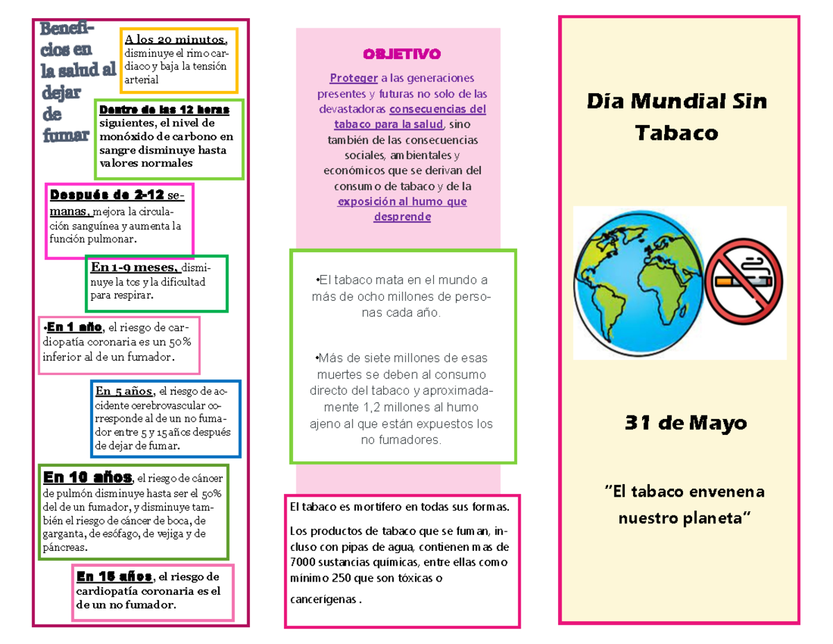 DIA MUNDIAL SIN TABACO - 31 de Mayo • El tabaco mata en el mundo a más ...