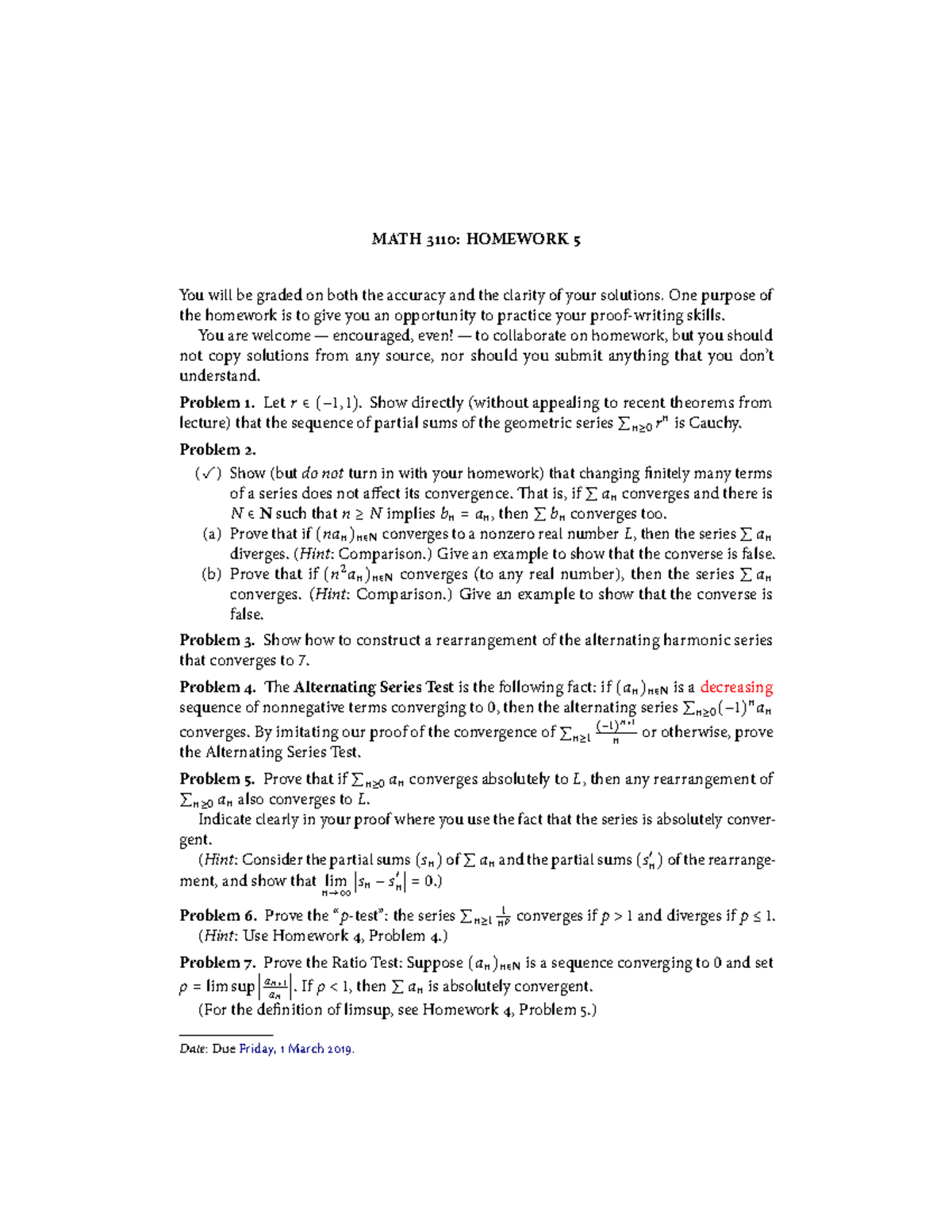 3110 Hw5 Homework From Math 3110 Taught By Professor Zach Norwood During Spring 2019 Math