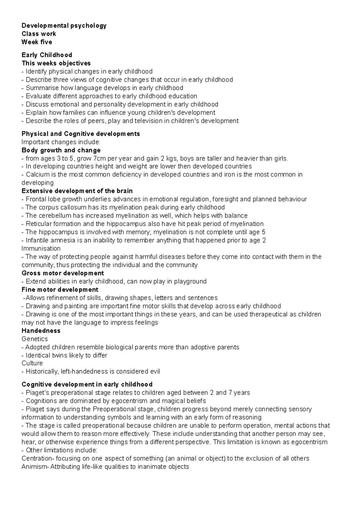 Early childhood- Week five- Developmental psychology- CW ...