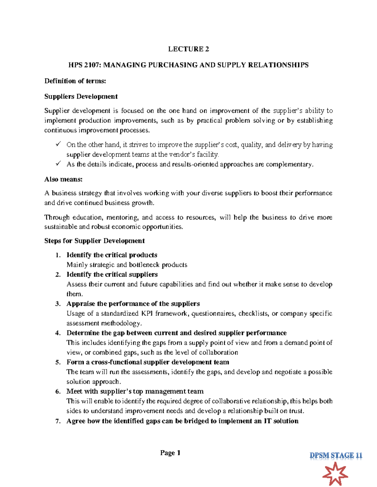 Lecture 2 - Procurement notes - LECTURE 2 HPS 2107: MANAGING PURCHASING ...
