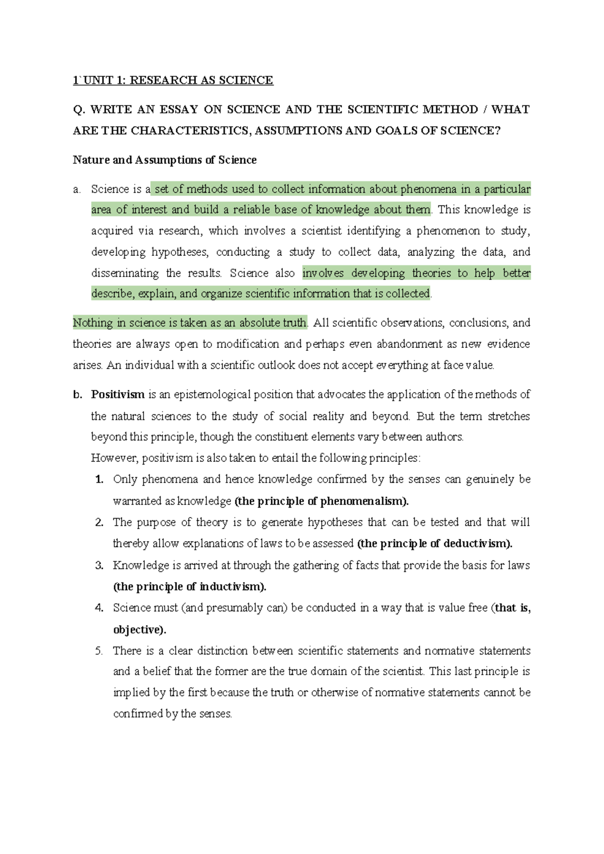 Unit 1 - Summary Quantitative Research Method - 1`UNIT 1: RESEARCH AS SCIENCE Q. WRITE AN ESSAY ...