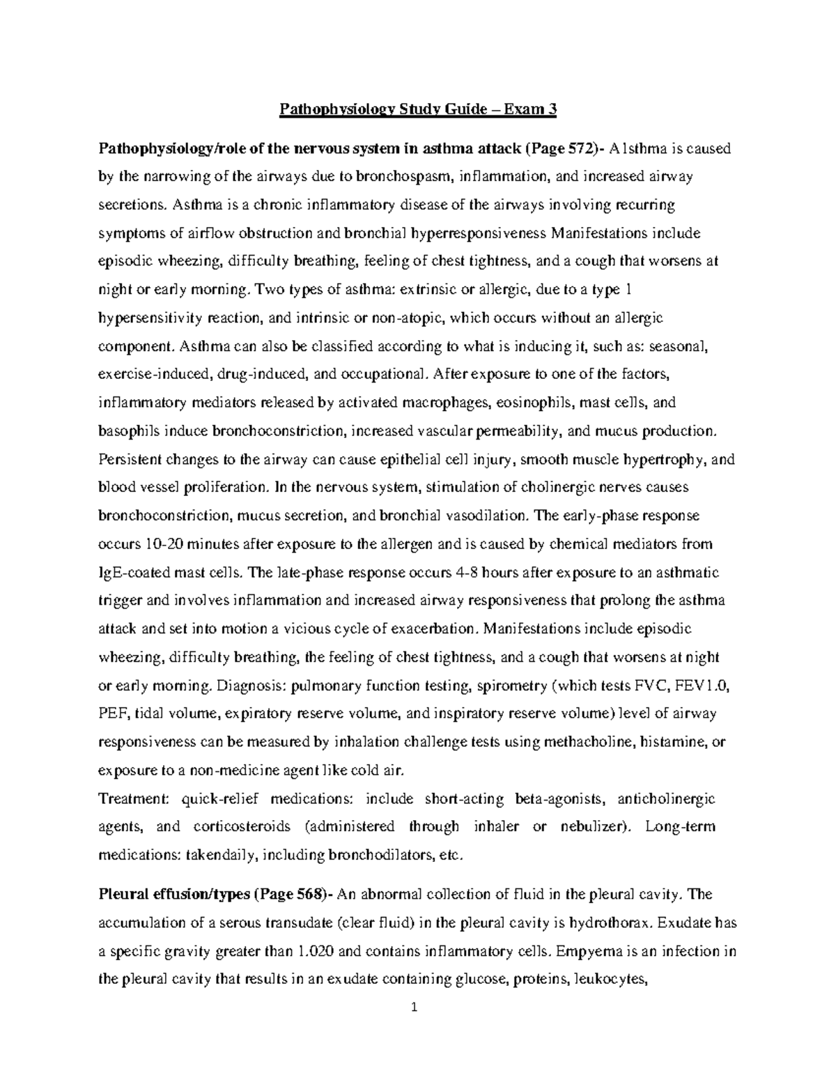 Exam 3 Study Guide Draft 3 - Pathophysiology Study Guide – Exam 3 ...