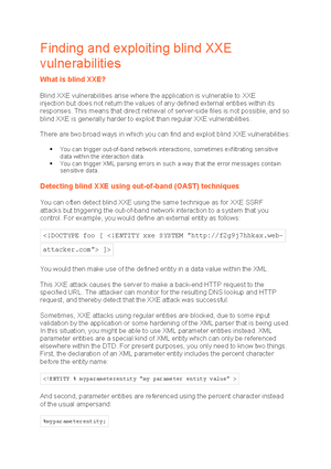 Exploiting XXE to perform SSRF attacks - Finding hidden attack surface for XXE injection - - Studocu