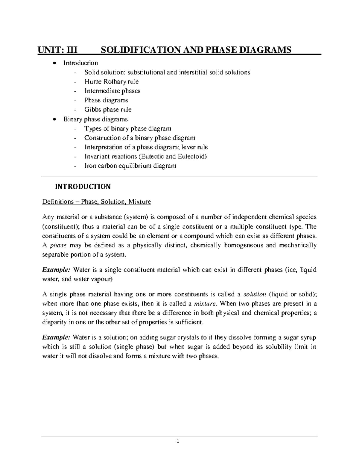 MSM UNIT 3 Notes Solidification and Phase Diagrams - UNIT: III ...