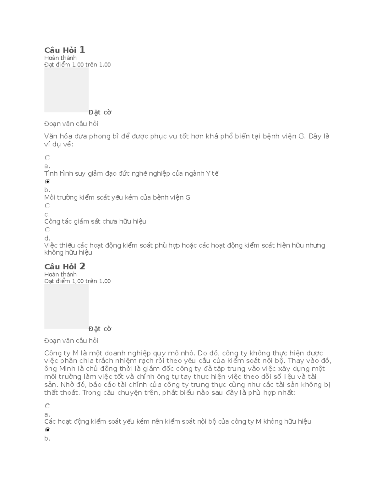 Ktra KTCB C2 - ĐỀ KIỂM TRA GIỮA KỲ MÔN KIỂM TOÁN - Câu Hỏi 1 Hoàn thành Đạt điểm 1,00 trên 1 ...