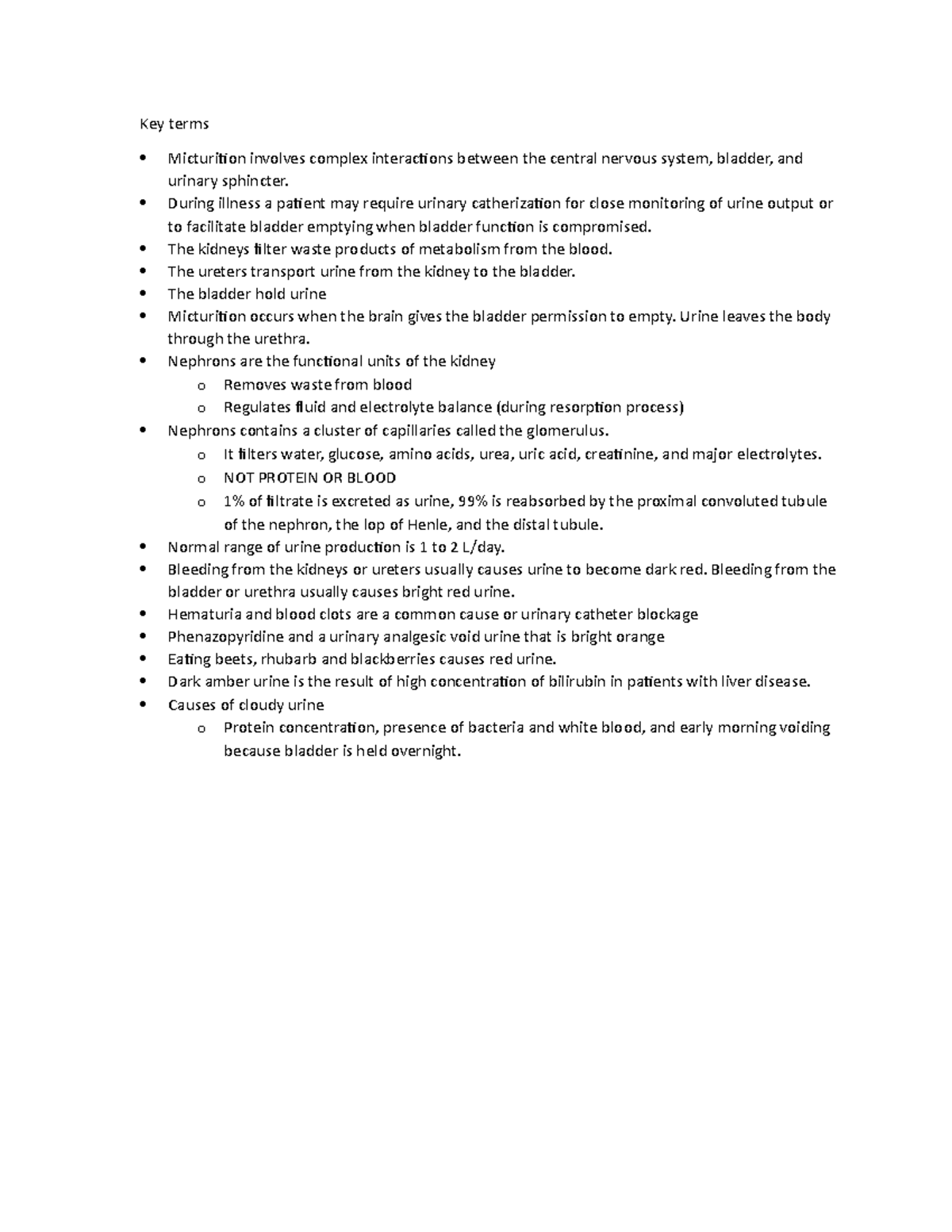 Urinary System - Summary Fundamentals of Nursing - Key terms ...