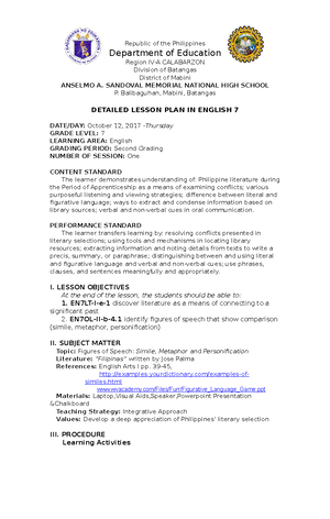 DLP 3 - lesson plan - DETAILED LESSON PLAN DLP No. 3 Learning Area ...