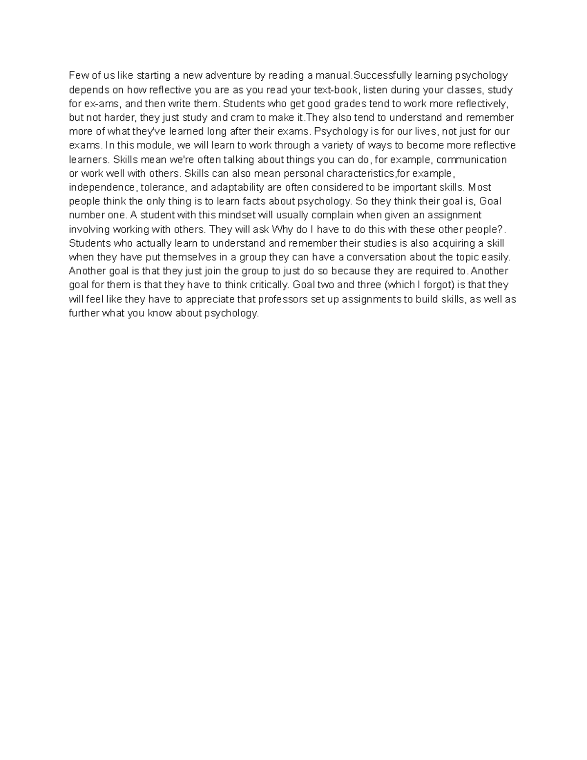 Module 1 The Psychology of Reflective Studying - Few of us like ...