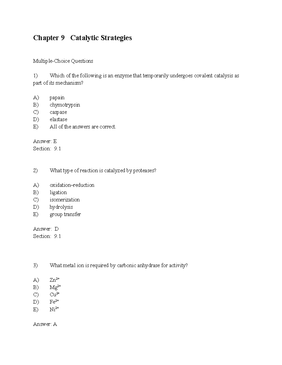 BCH4033 CH9 - Biochemistry 1 study guide - Chapter 9 Catalytic ...