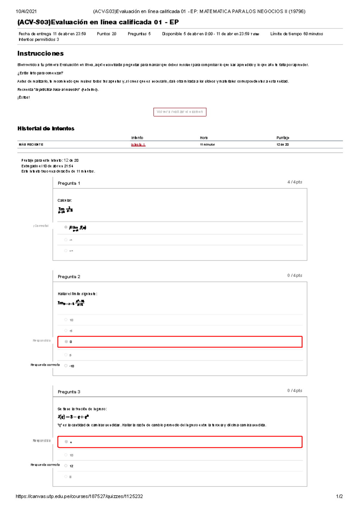 (ACV-S03)Evaluación en línea calificada 01 - EP Matematica PARA LOS Negocios II (19796) - 10/4 ...
