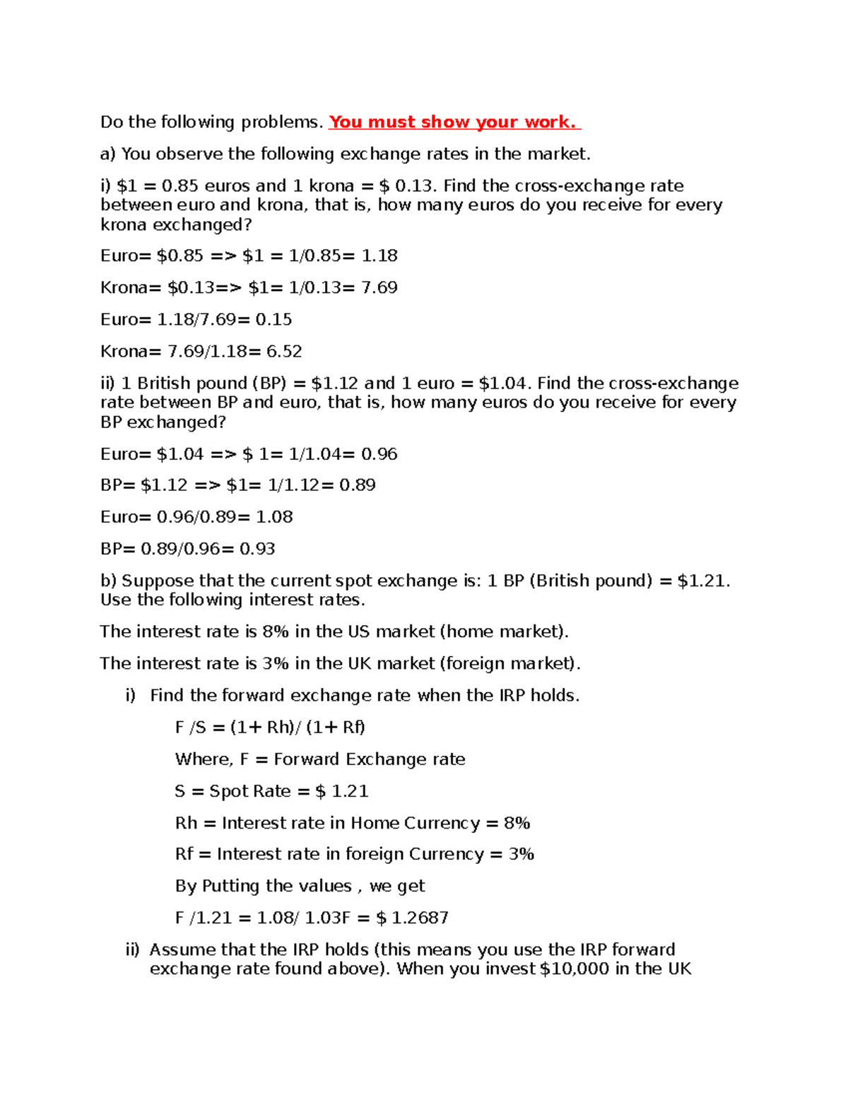 Week 6 - homework - Do the following problems. You must show your work ...