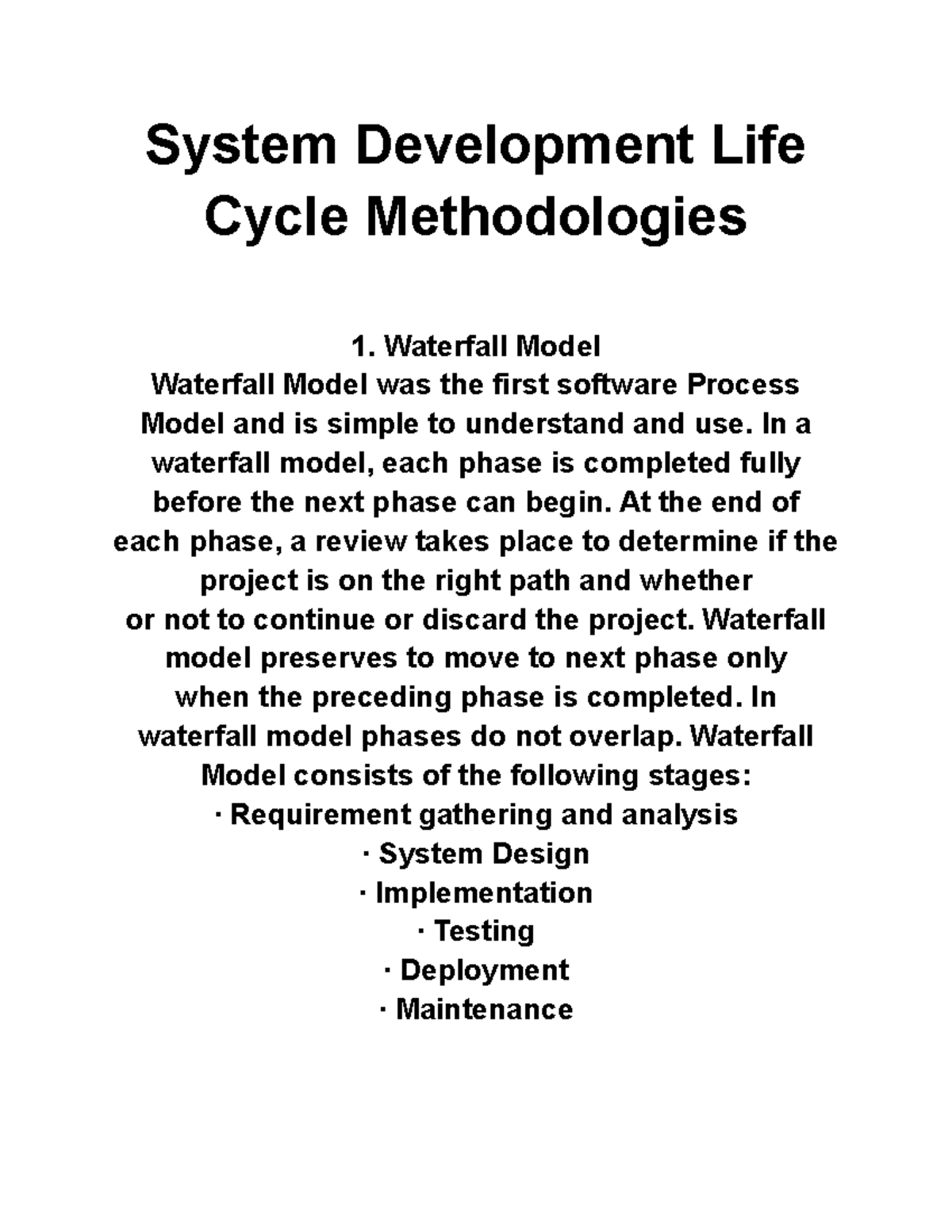 System Development Life Cycle Methodologies - System Development Life Cycle Methodologies ...