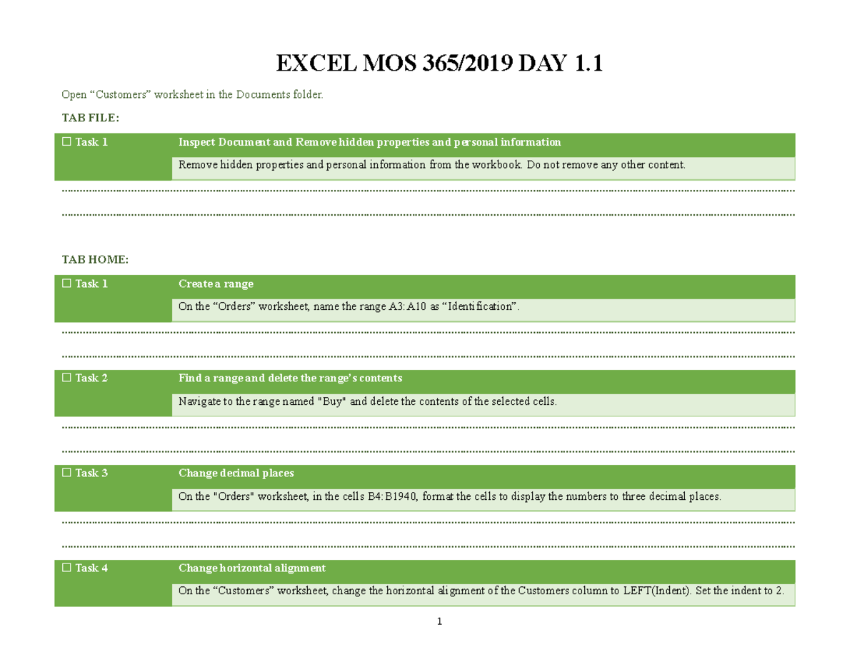 DAY 1 - mos 2023 - EXCEL MOS 365/2019 DAY 1. Open “Customers” worksheet ...