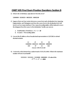 CMET 435 Exam Practice Questions Section B - Suppose there is exactly ...