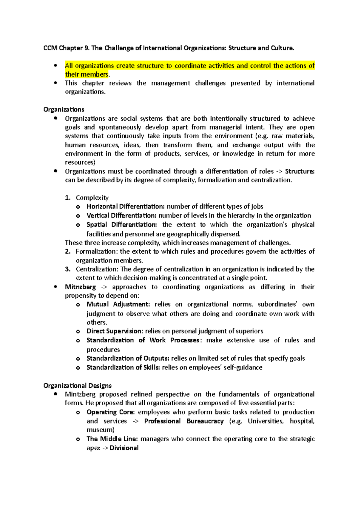 CCM Chapter 9 Summary - CCM Chapter 9. The Challenge of International ...