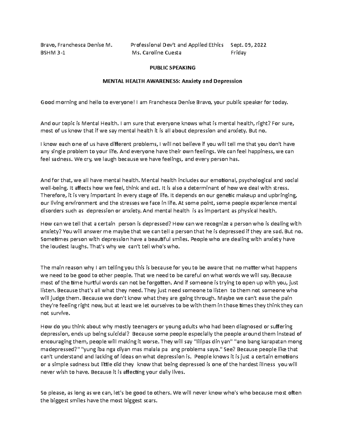 Chesca Bravo - Public Speaking - Bravo, Franchesca Denise M ...