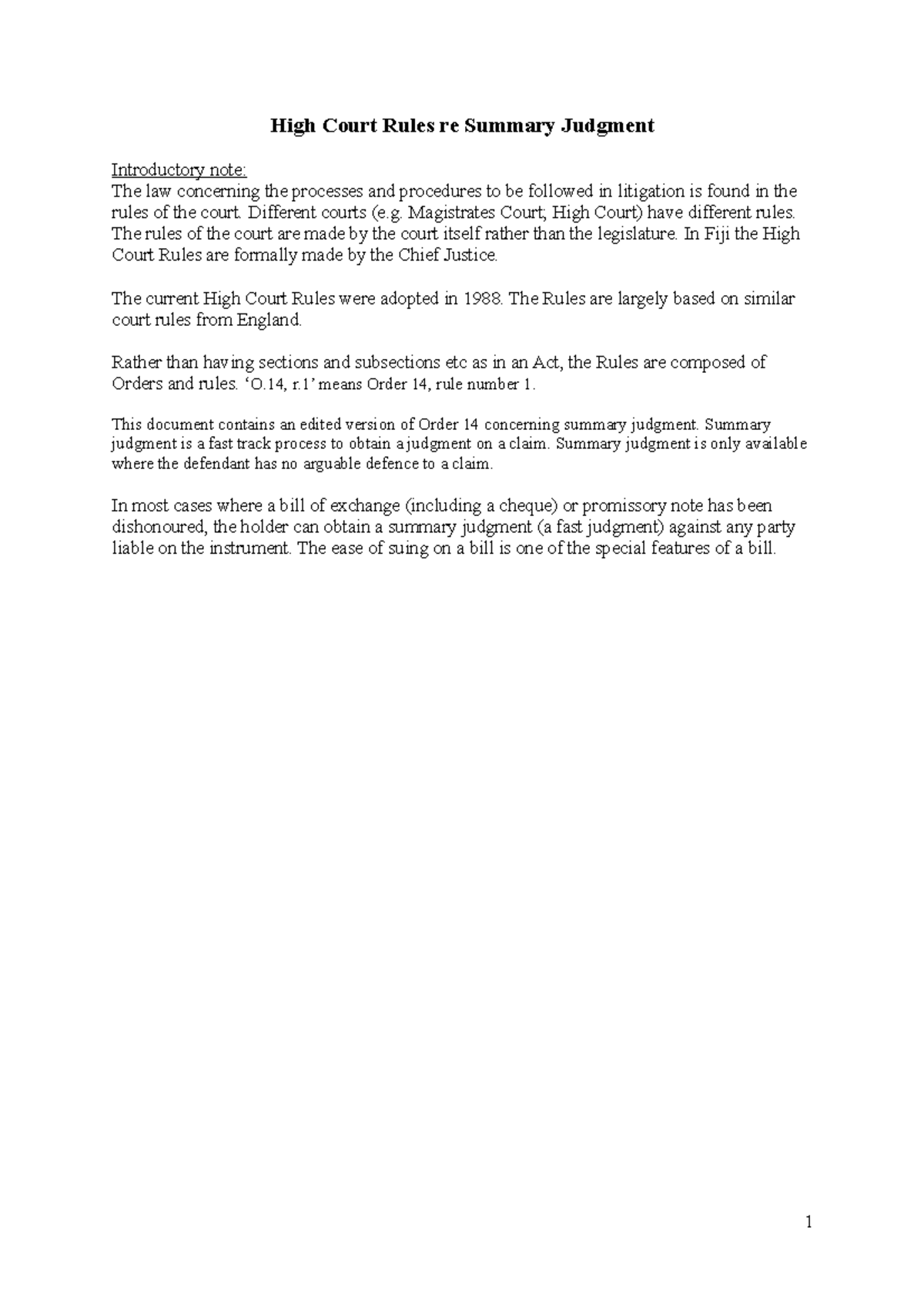 High Ct Rules re Summary Judgment - High Court Rules re Summary ...