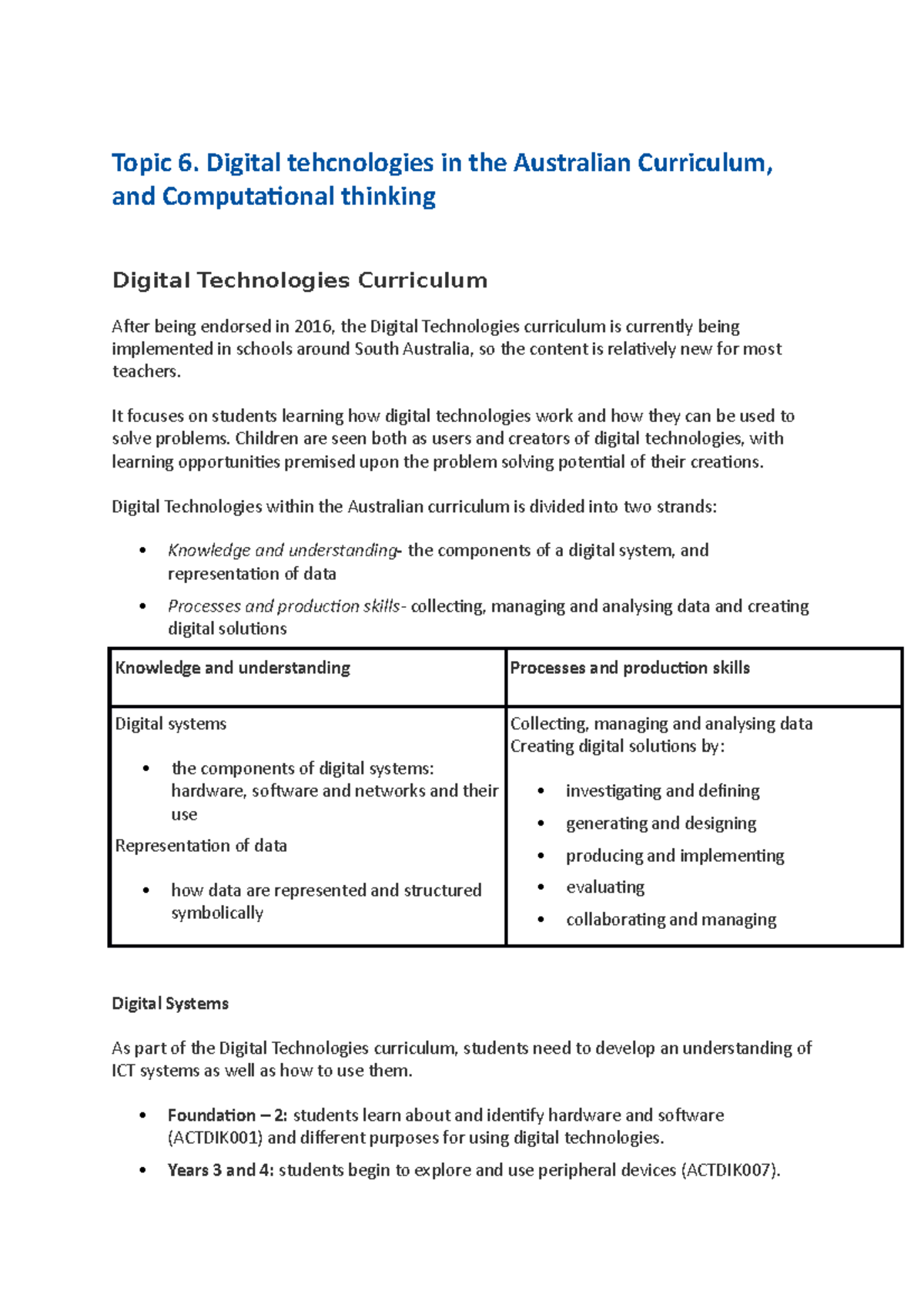 Topic 6. Digital tehcnologies in the Australian Curriculum, and ...