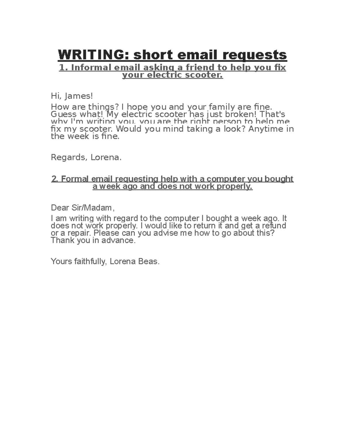 Writing short email requests - Lorena Beas - WRITING: short email ...