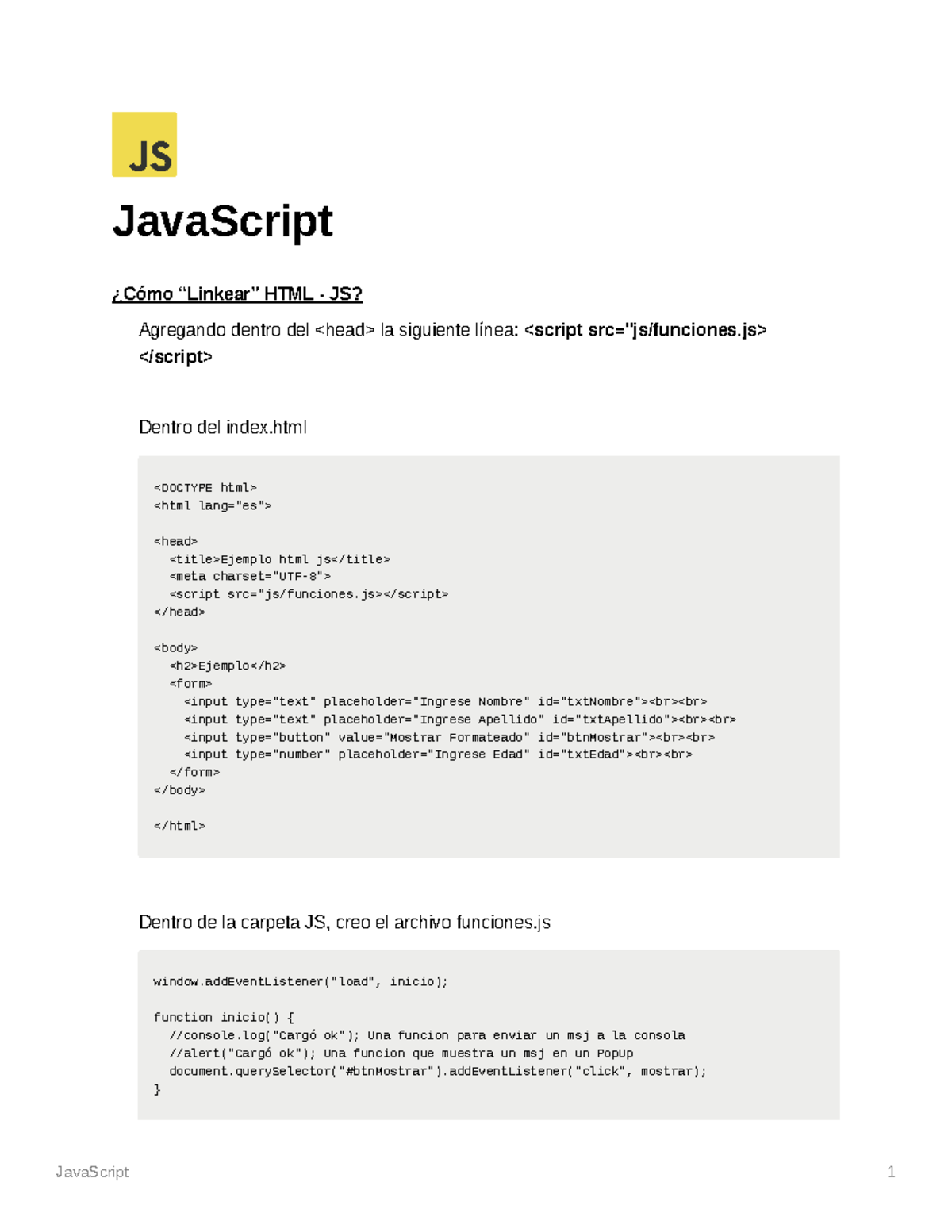Java Script - aaaa - JavaScript ¿Cómo “Linkear” HTML - JS? Agregando ...