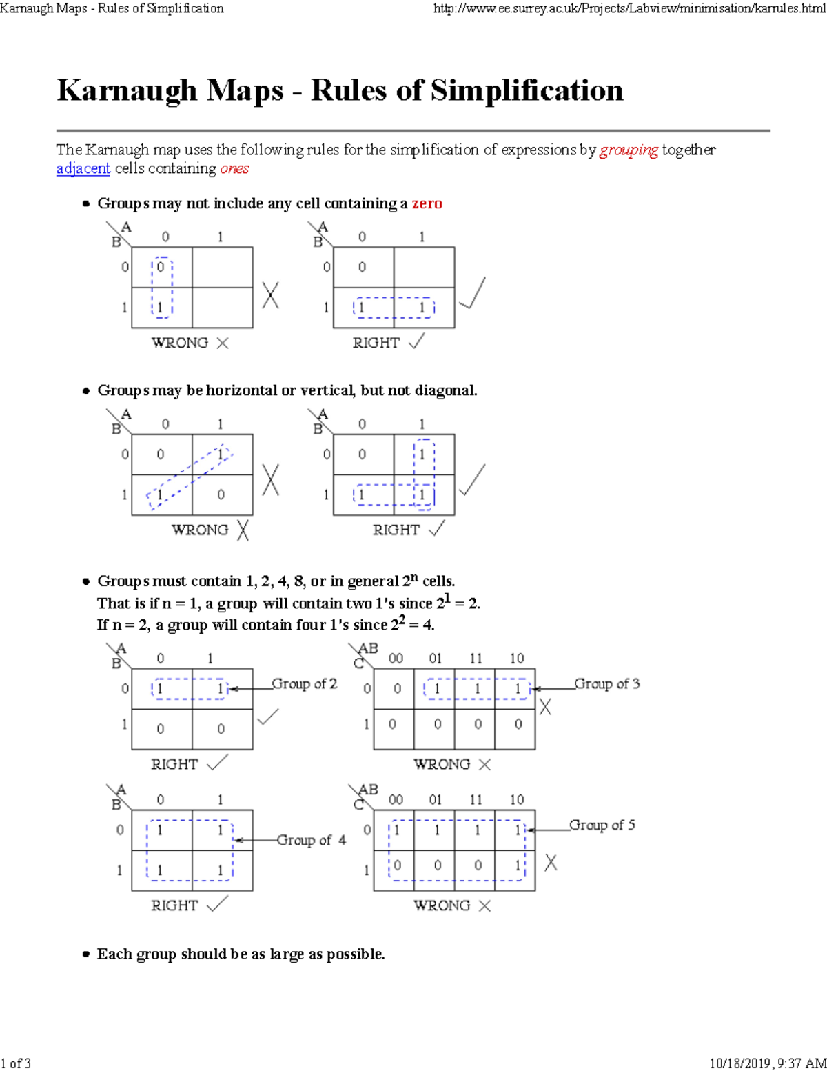 Tutorial 4 Karnaugh Maps Rules - Karnaugh Maps - Rules of ...