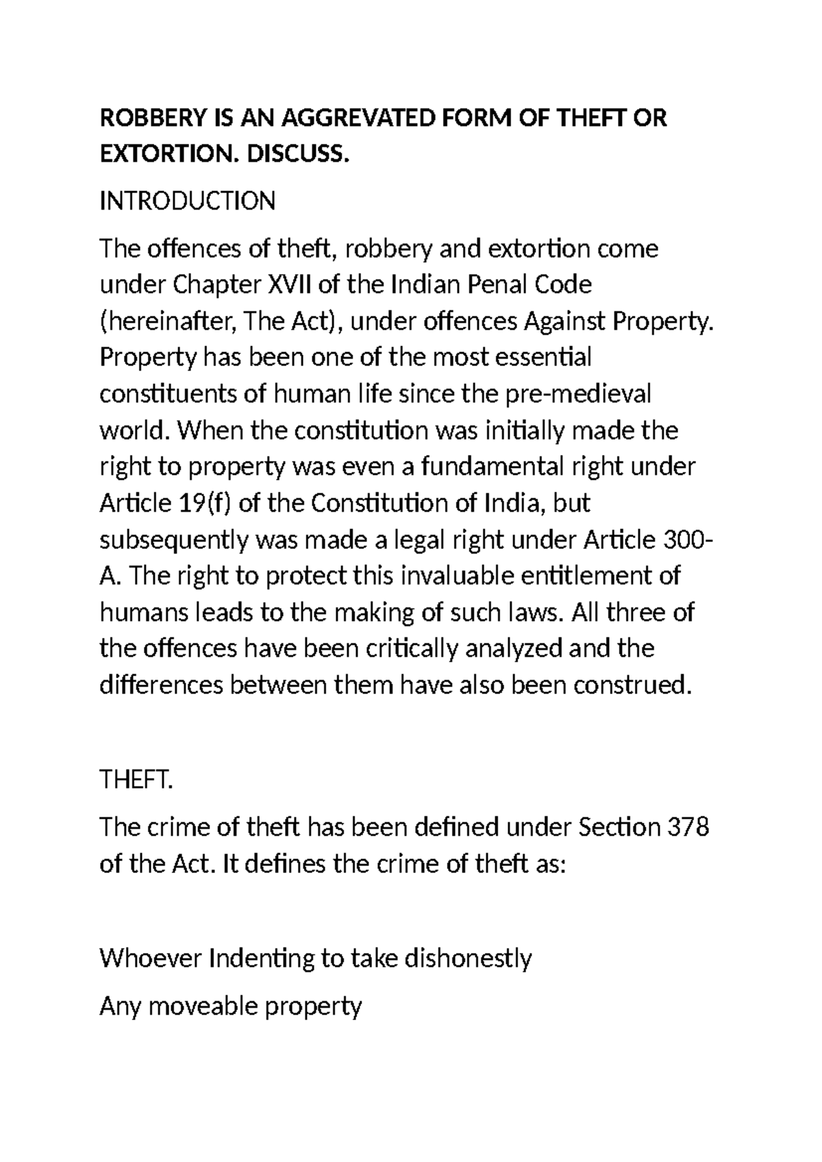 Robbery IS AN Aggrevated FORM OF Theft OR Extortion - ROBBERY IS AN ...