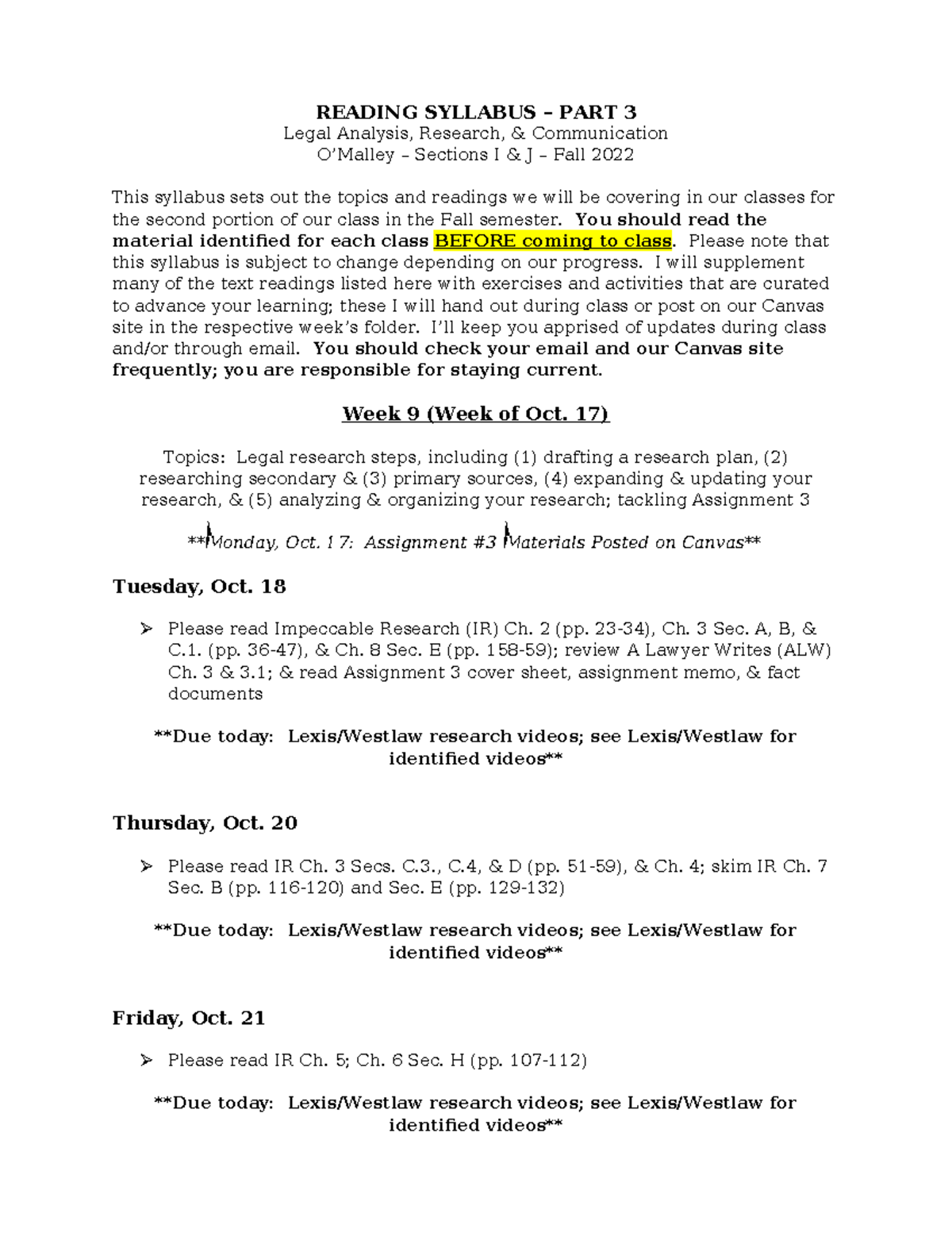OMalley LARC Reading Syllabus Part 3 W9-14-4 - READING SYLLABUS – PART ...