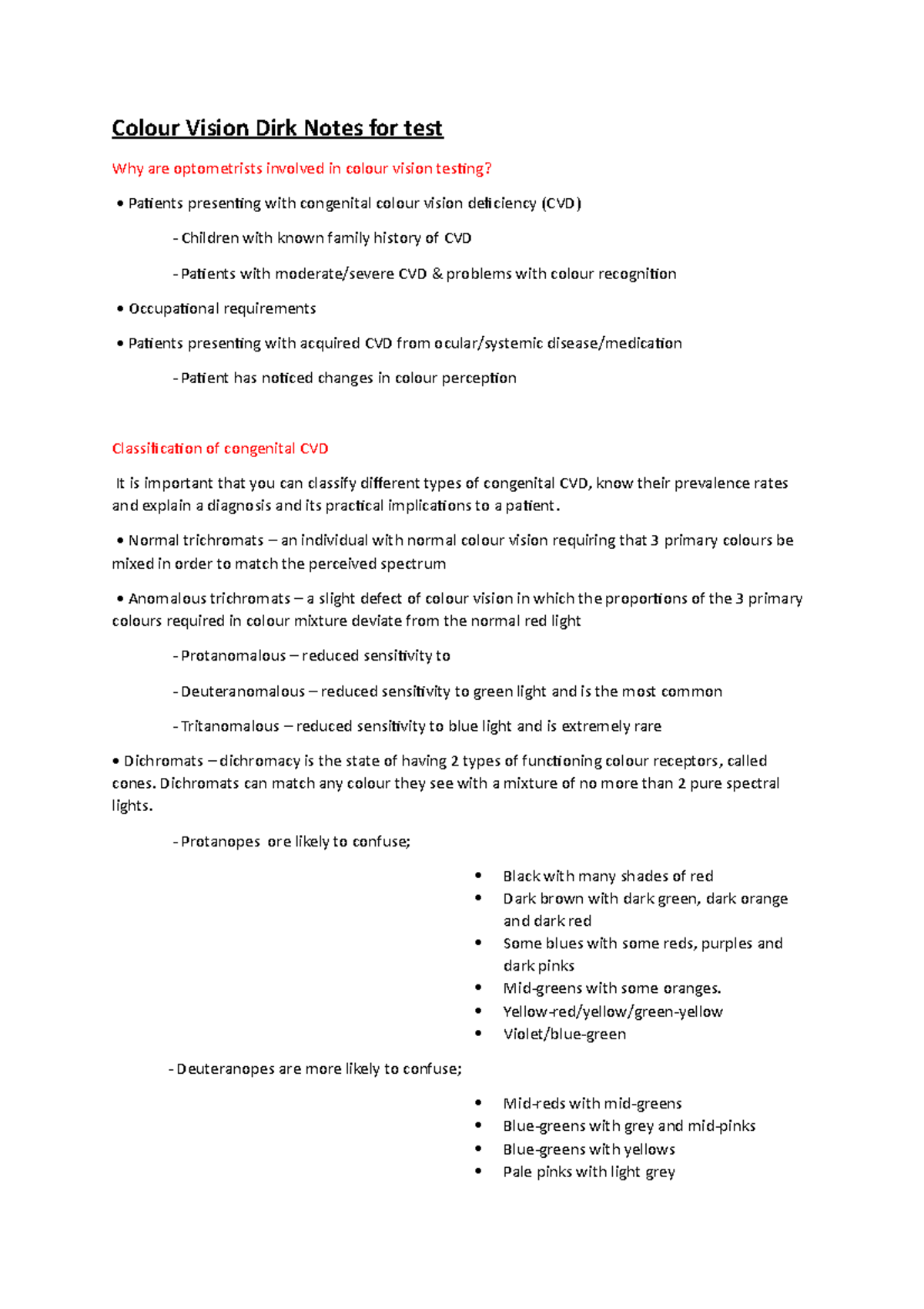 Colour Vision Notes for test - Colour Vision Dirk Notes for test Why ...