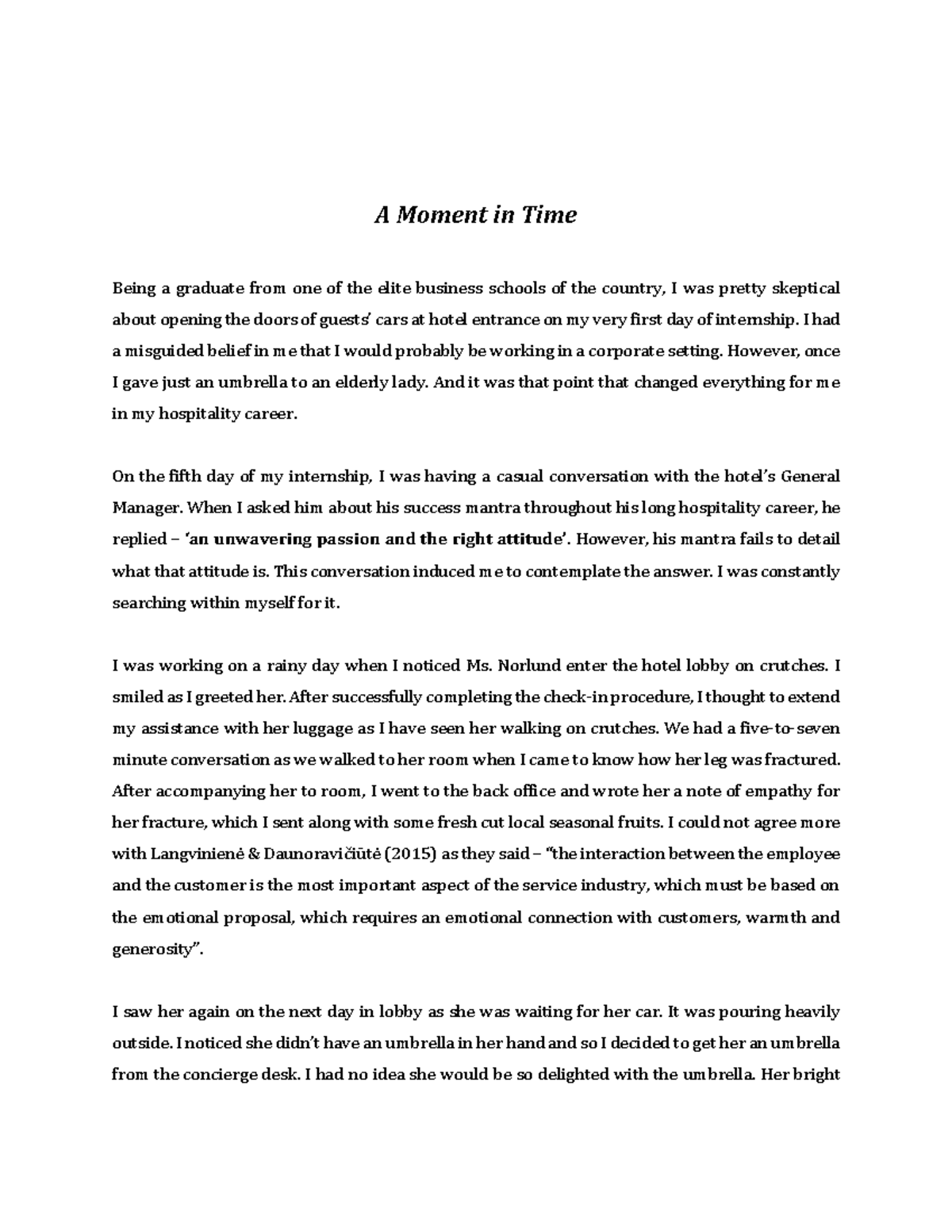 A Moment in Time for the hospitality experience - A Moment in Time ...