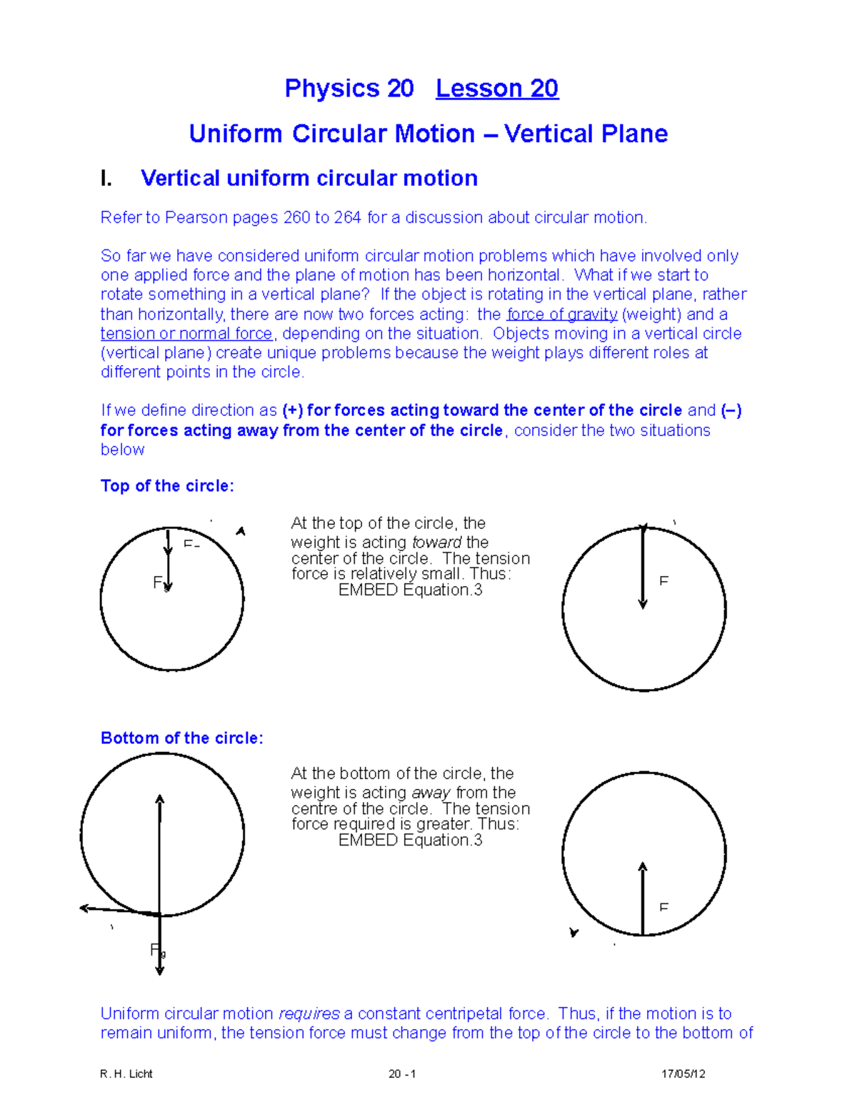 L20 Vertical UCM Without Hand-In Assignment - Physics 20 Lesson 20 ...