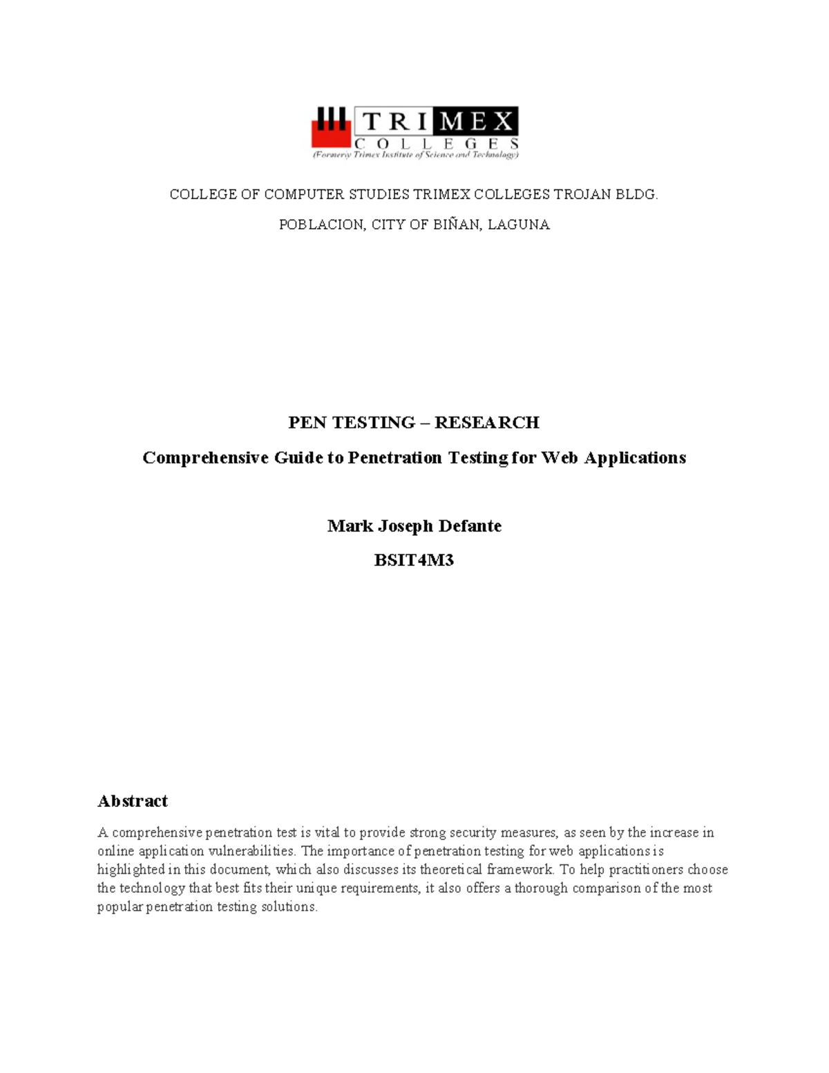 PRC 8 LAB Research PEN Testing - COLLEGE OF COMPUTER STUDIES TRIMEX ...