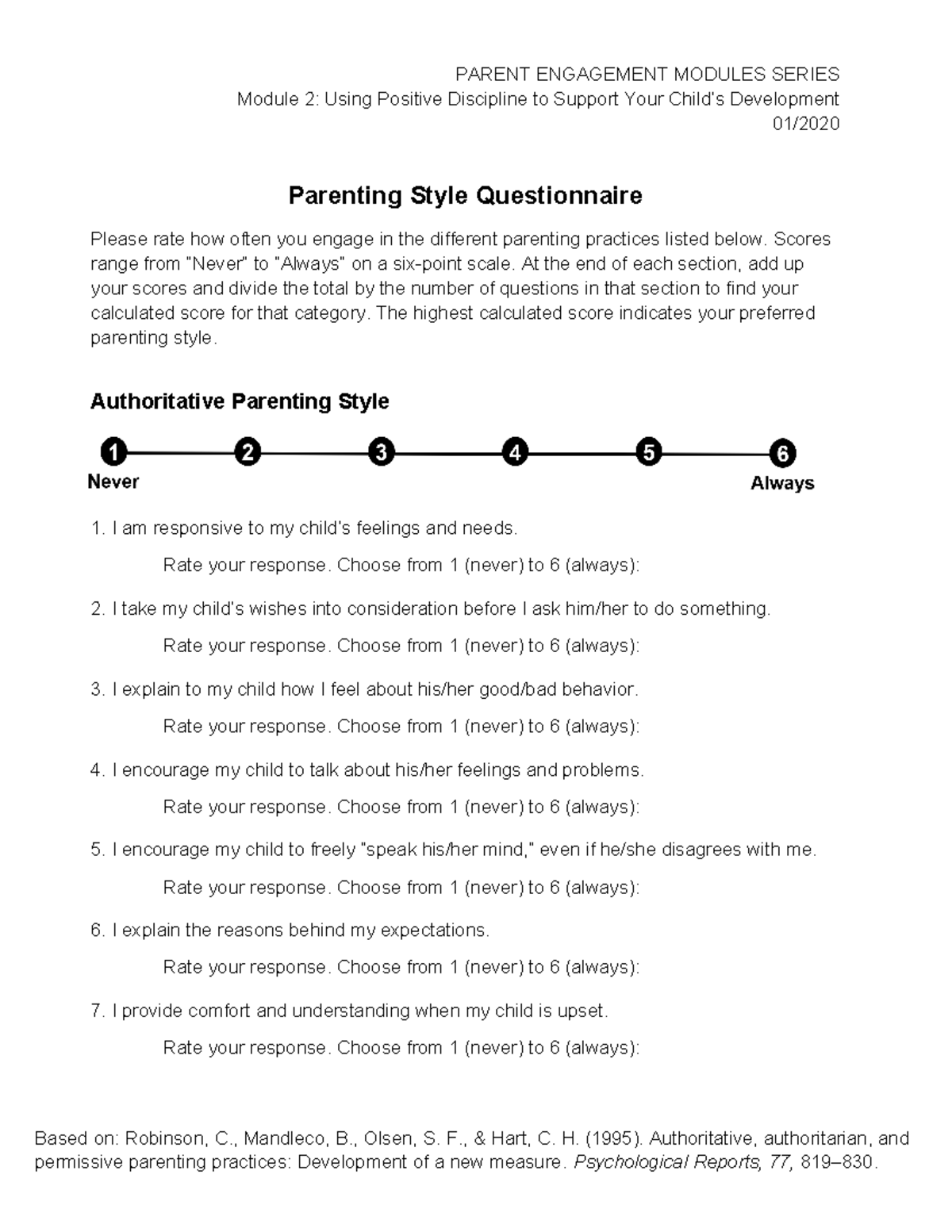 Parenting Style Questionnairev 8 - Based on: Robinson, C., Mandleco, B ...